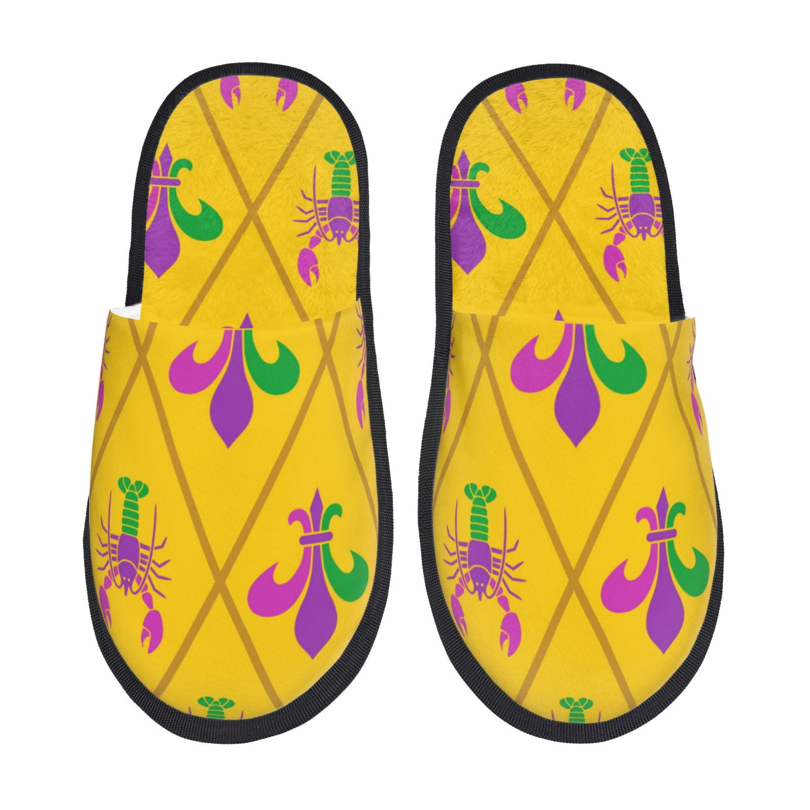 Uemuo Mardi Gras Crayfish and Fleur de lis Printe Plush Furry Slippers ...