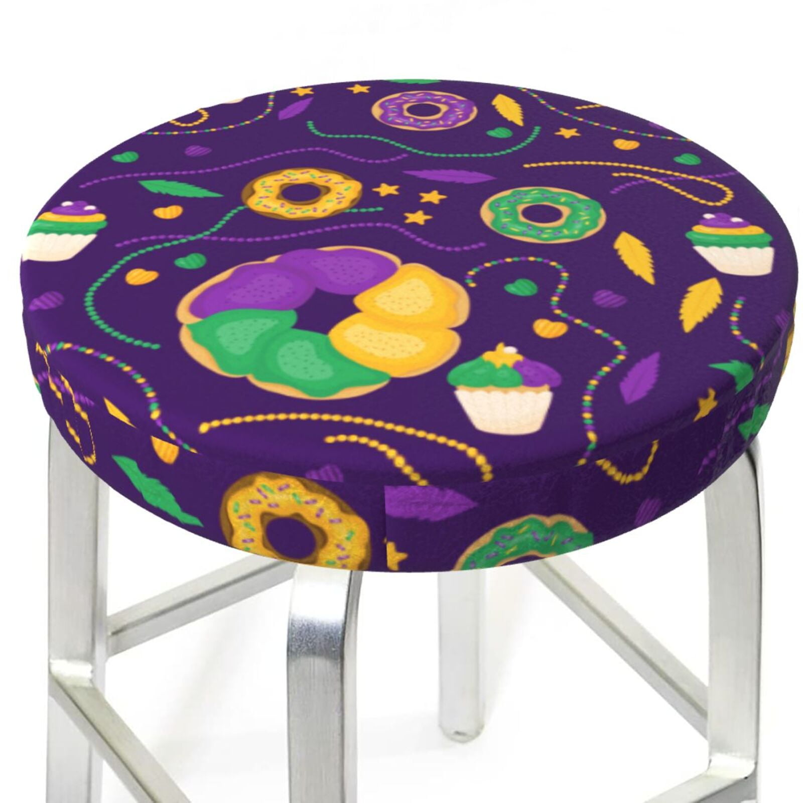 Uemuo Mardi Gras and Donuts Pattern Round Bar Stool Seat Covers ...