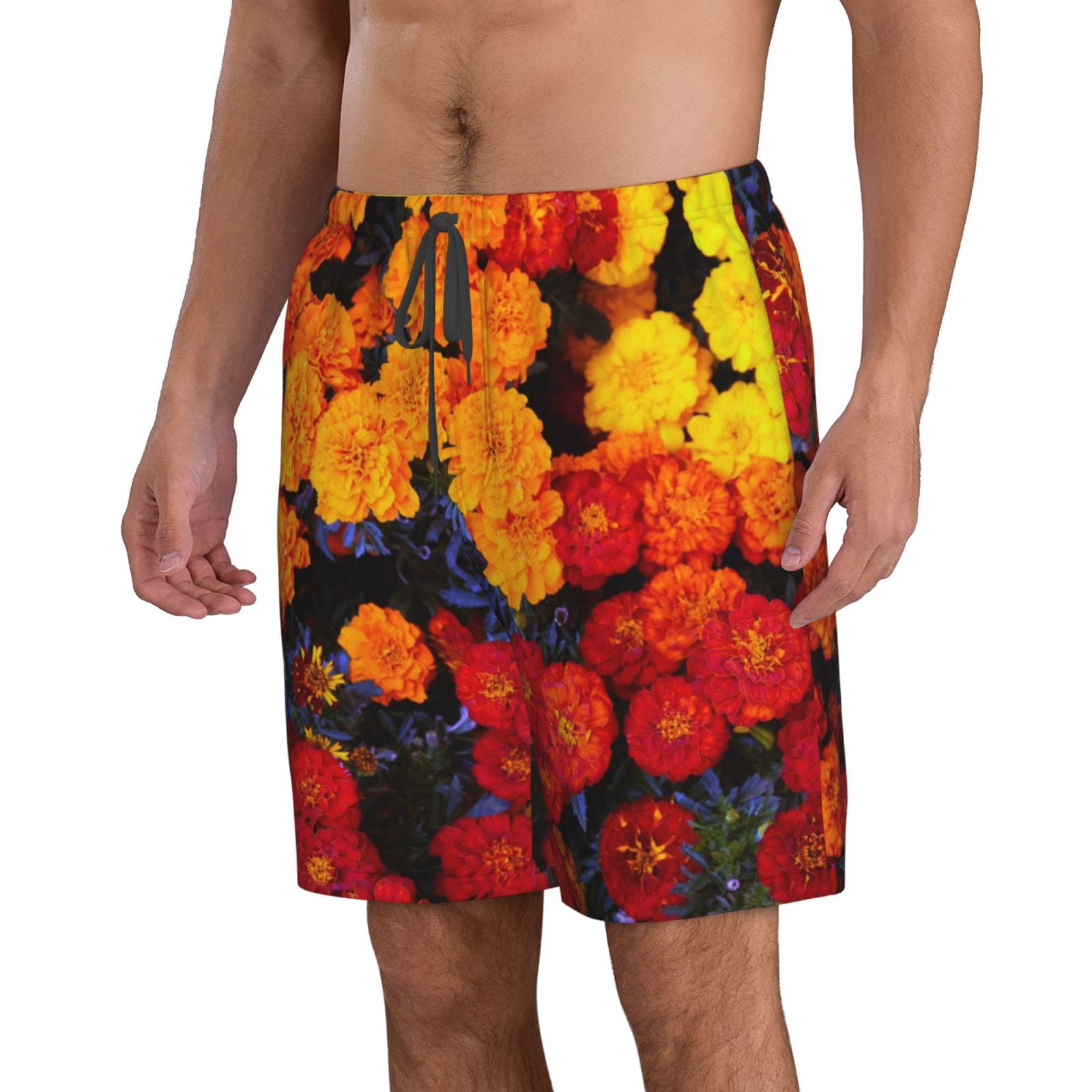 Uemuo Marigold Flowers In Different Colors Pattern Men's Swim Trunks ...
