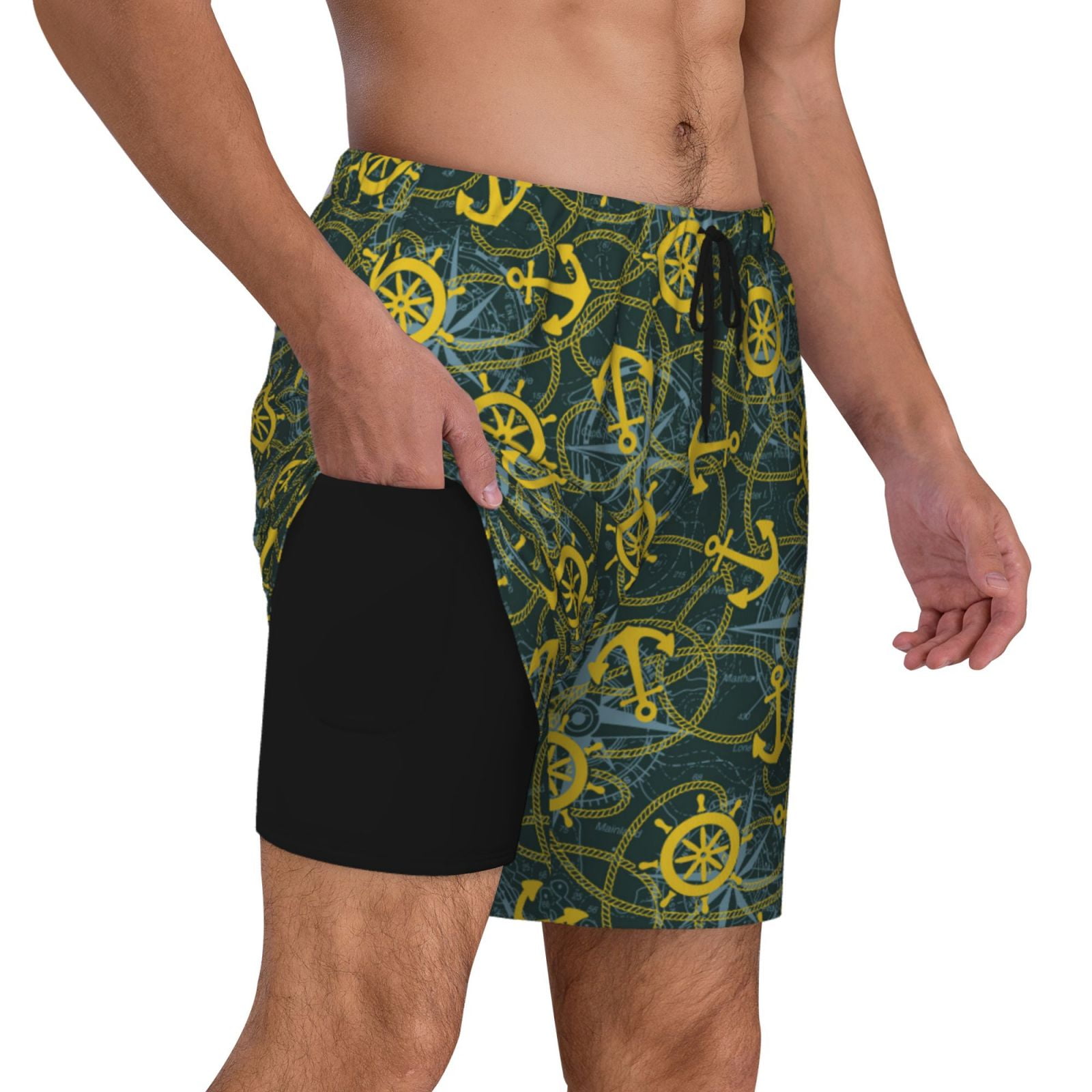 Uemuo Marine Anchors And Compass Pattern Mens Swim Trunks Quick Dry ...