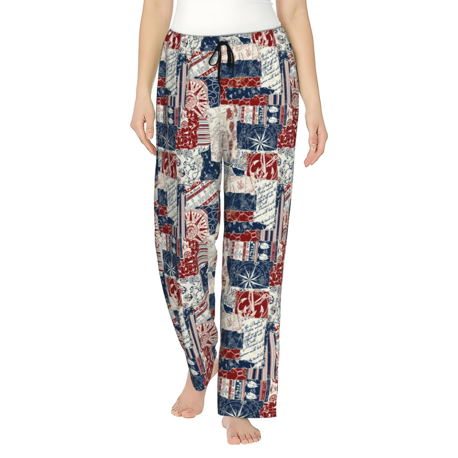 Uemuo Marine Sailing Pattern Women's Wide Leg Palazzo Lounge Pants with Pockets Light Weight ...