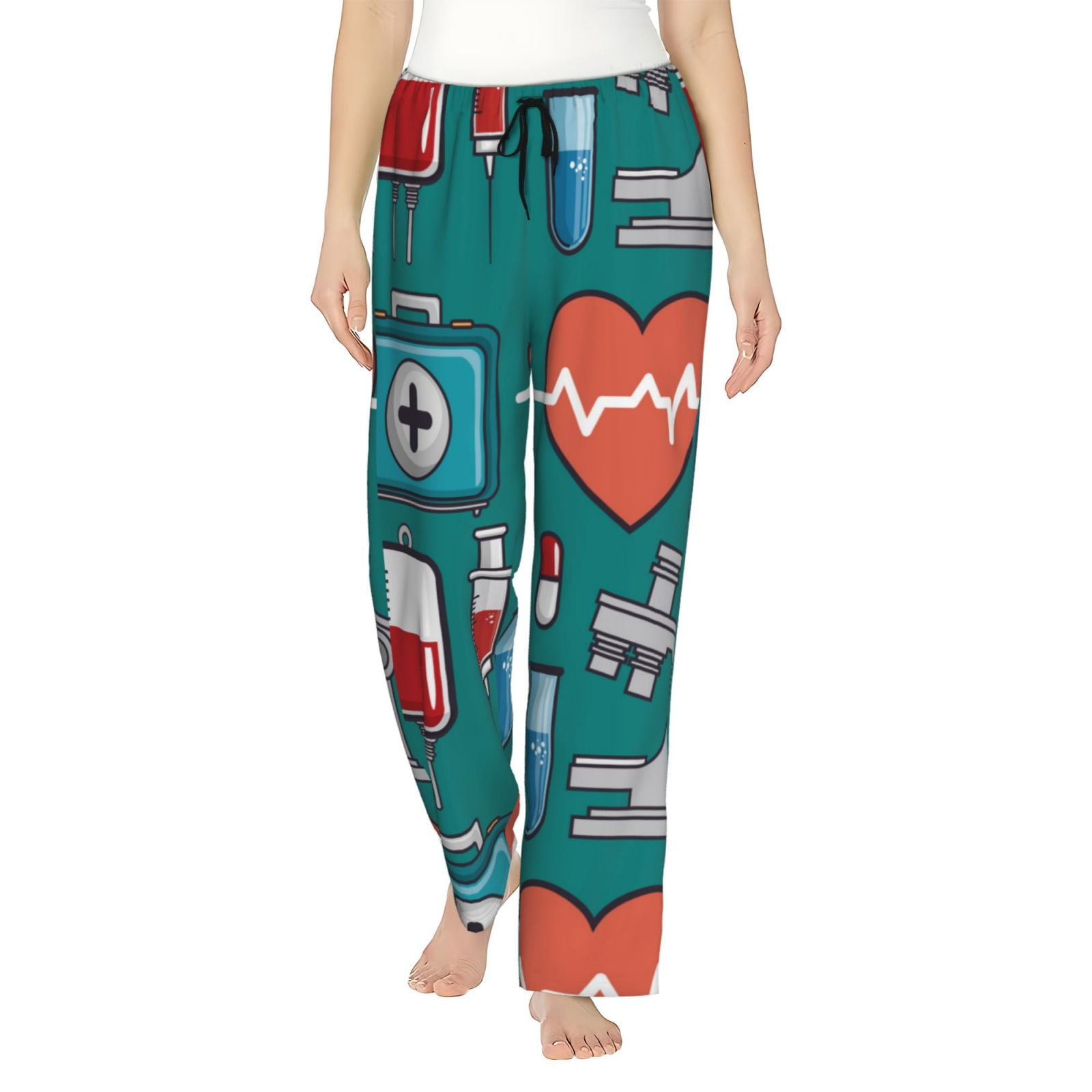 Uemuo Medical Elements Pattern Women's Wide Leg Palazzo Lounge Pants ...