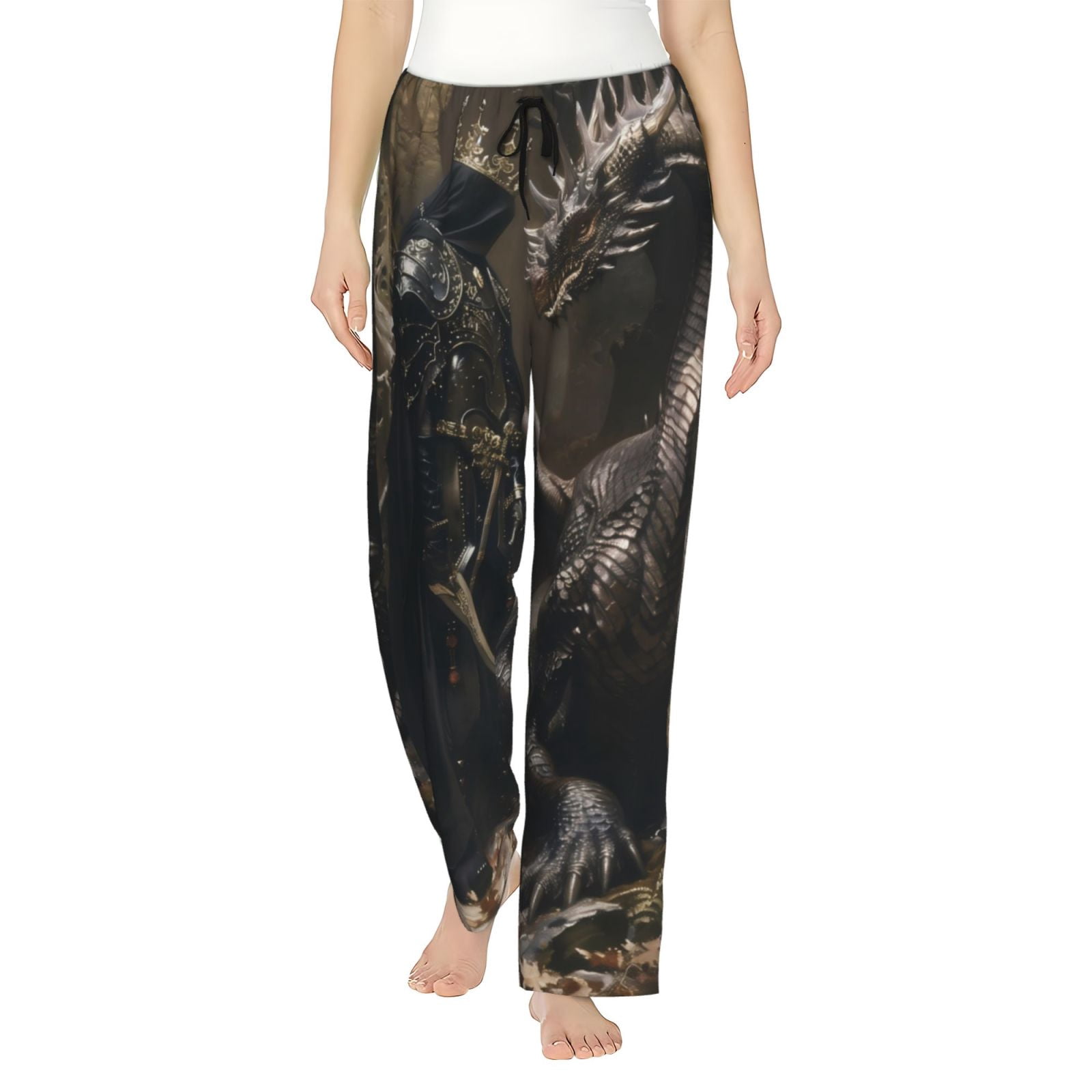 Uemuo Medieval Knight And Dragon Pattern Women's Wide Leg Palazzo ...
