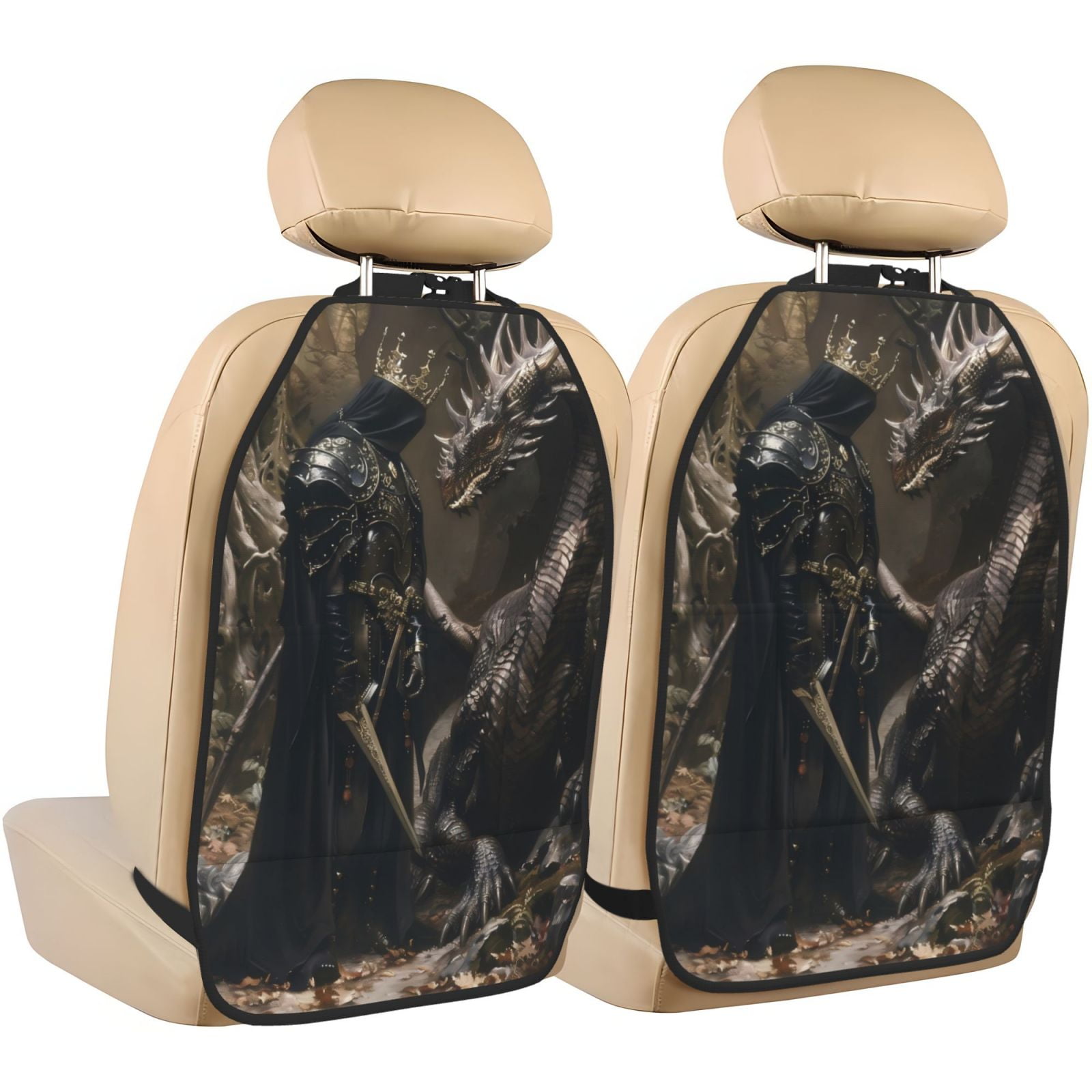 Uemuo Medieval Knight And Dragon Printed Car Back Seat Protector,2 Pcs ...