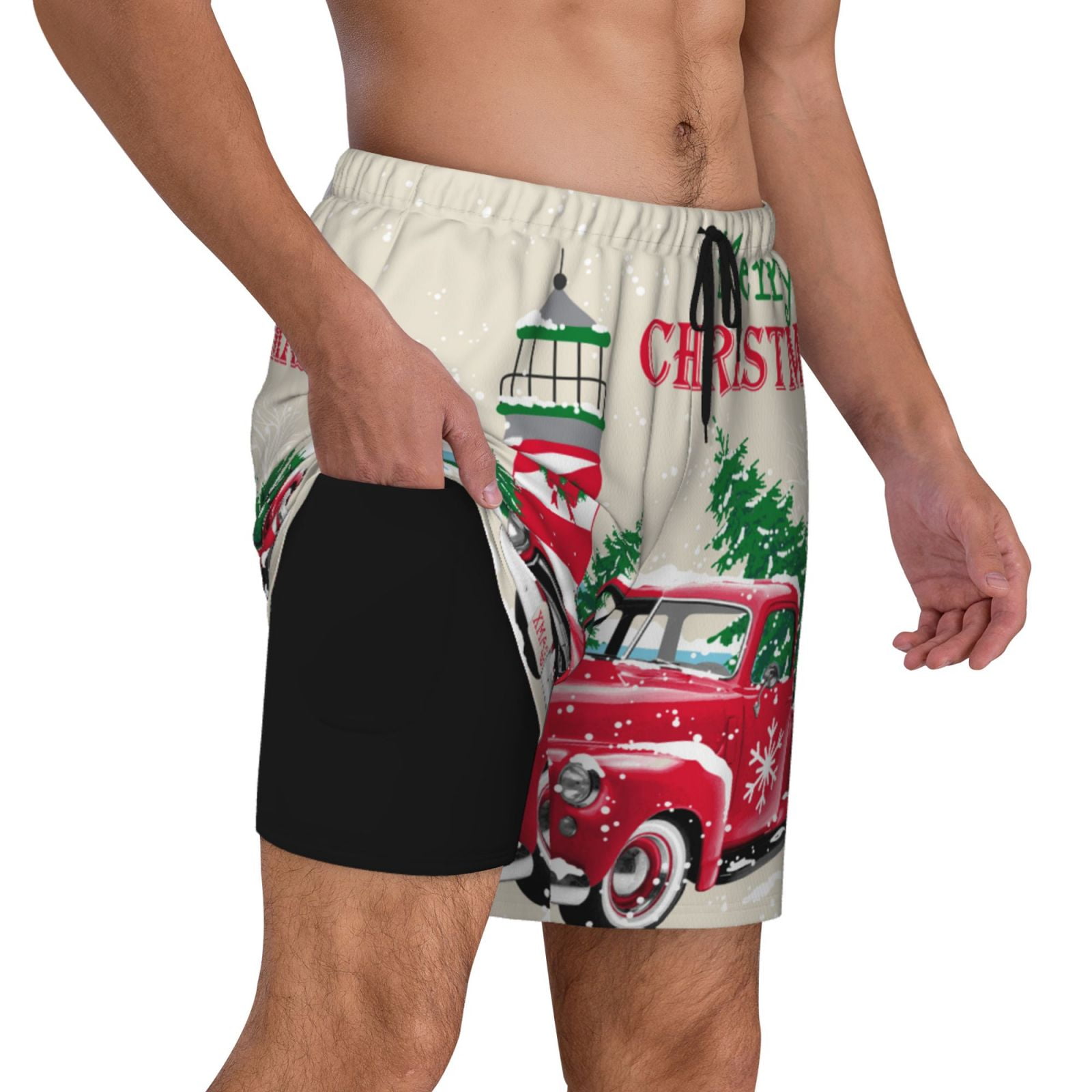 Uemuo Merry Christmas 1 Pattern Mens Swim Trunks Quick Dry Board Shorts ...