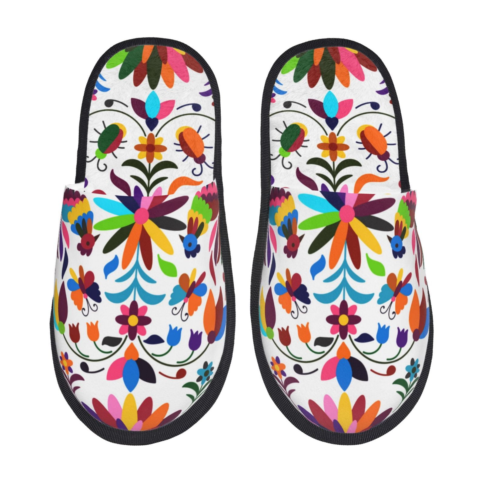 Uemuo Mexican Bright Style Printe Plush Furry Slippers with EVA Sole ...
