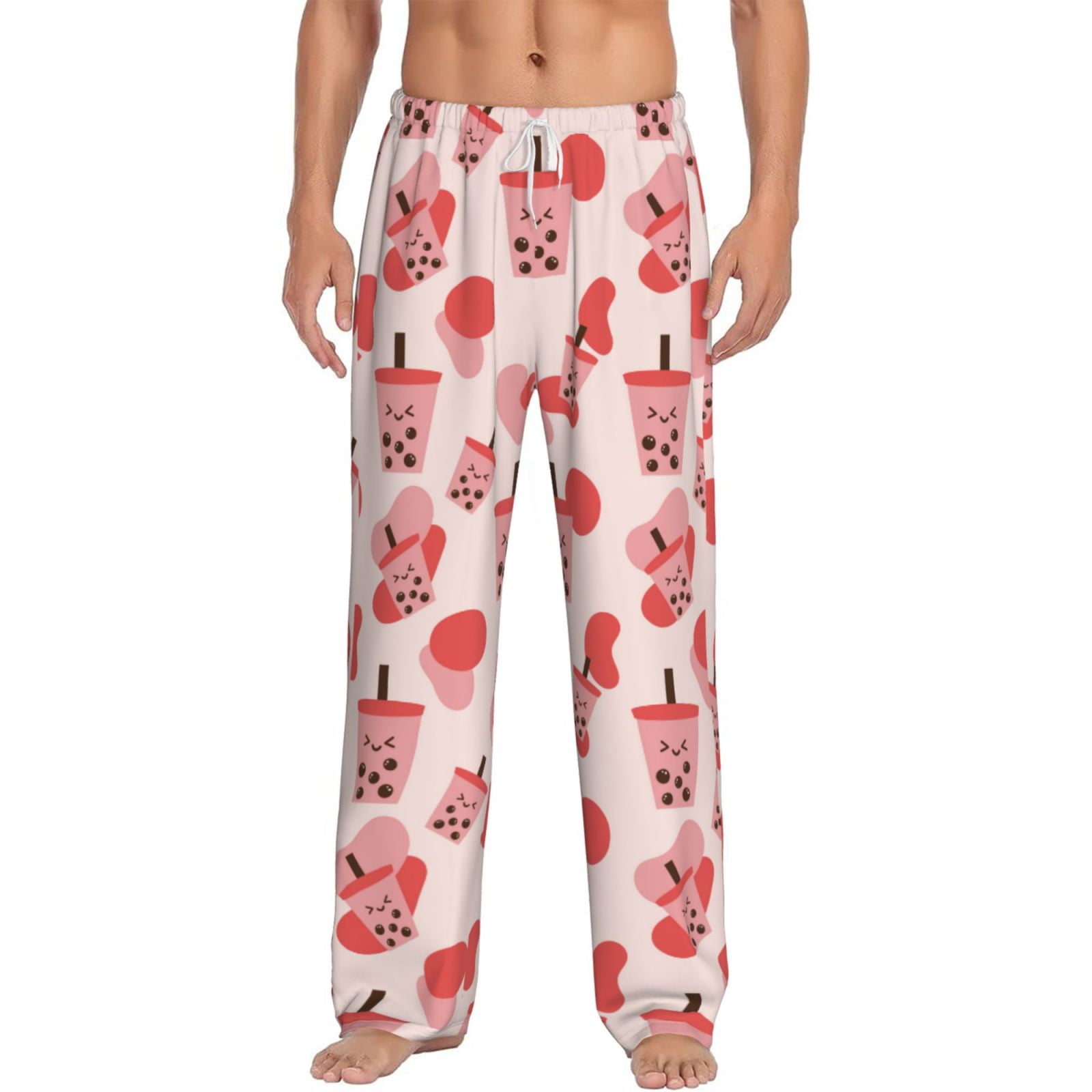 Uemuo Milk Tea Pattern Men's Wide Leg Palazzo Lounge Pants with Pockets ...