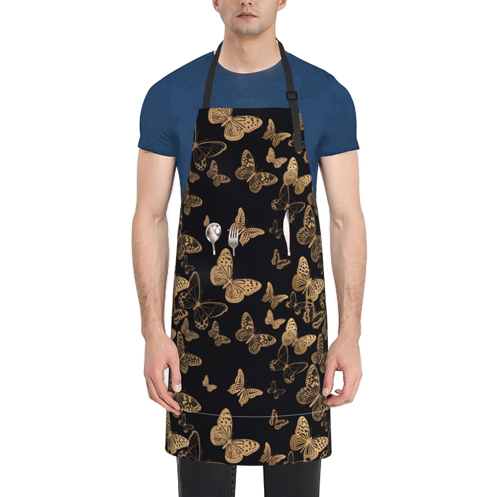 Uemuo Modern Golden Butterfly Pattern Waterproof Apron Adjustable ...