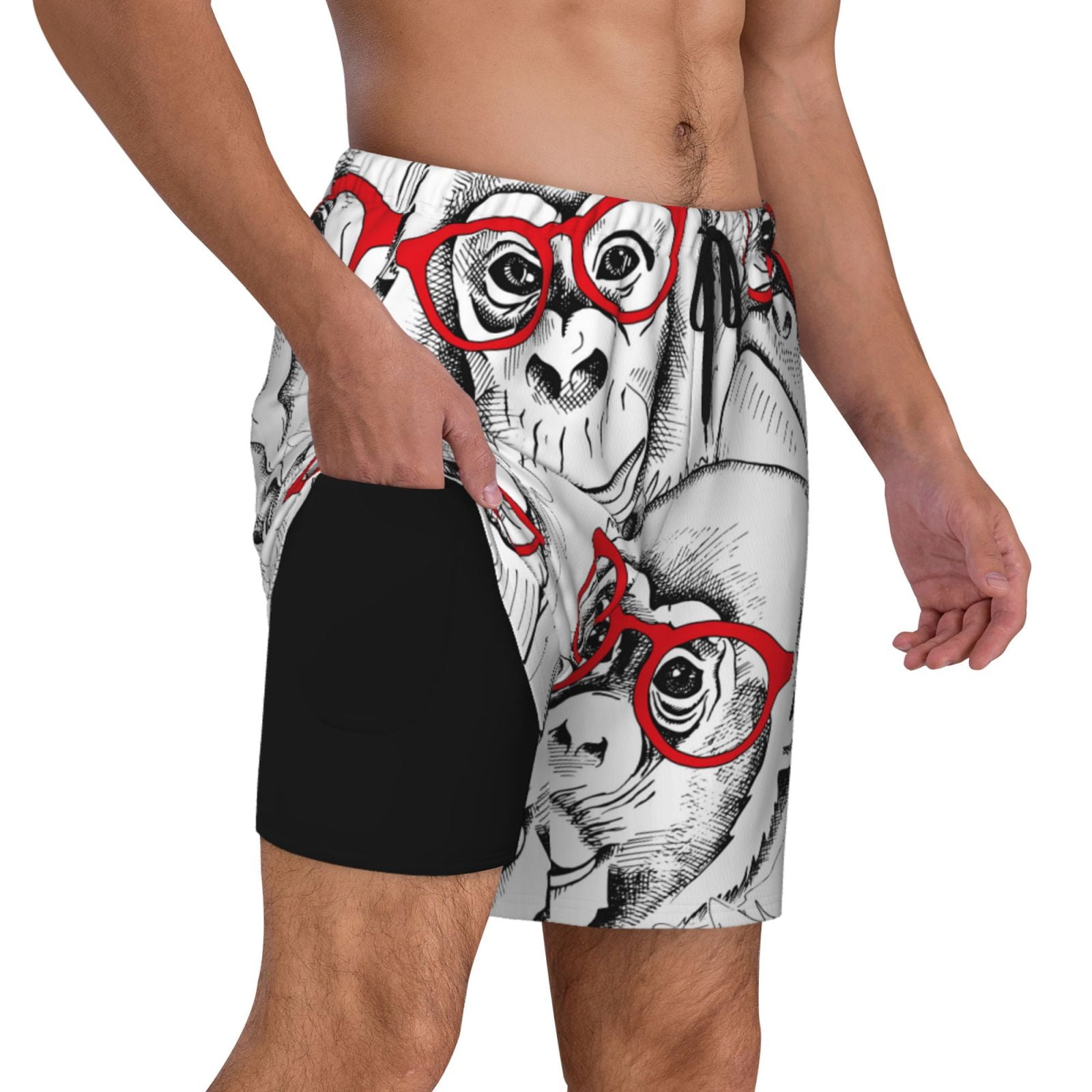 Uemuo Monkey Pattern Mens Swim Trunks Quick Dry Board Shorts with Mesh ...