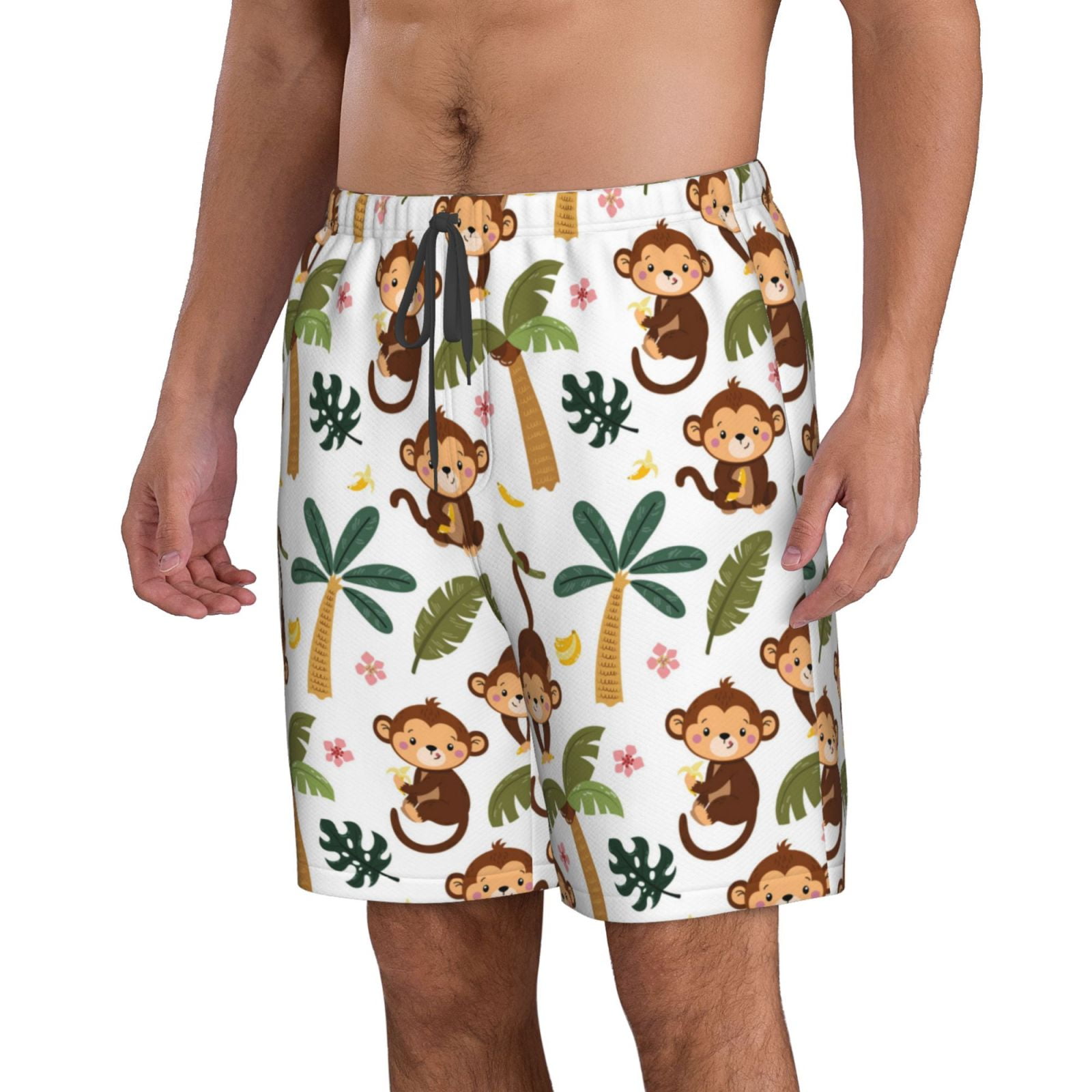 Uemuo Monkeys Swinging from Palms Pattern Men's Swim Trunks Hawaiian ...
