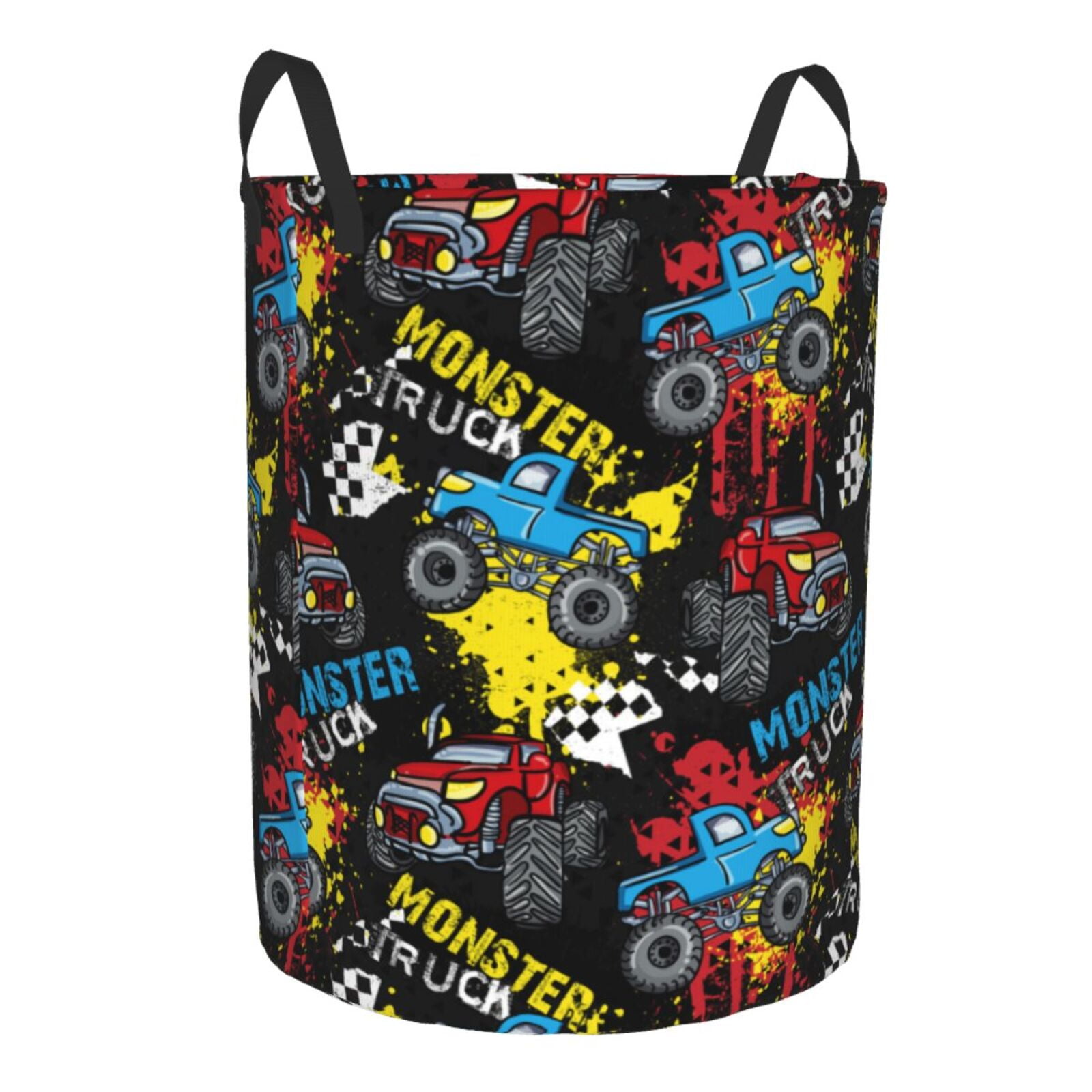 Uemuo Monster Car Pattern Circular Laundry Hamper Basket with handles ...