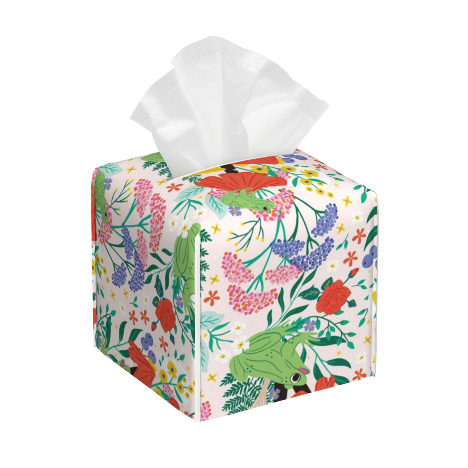 Uemuo Mushroom and Frogs Tissue Box Cover Holder, Square with Bottom ...