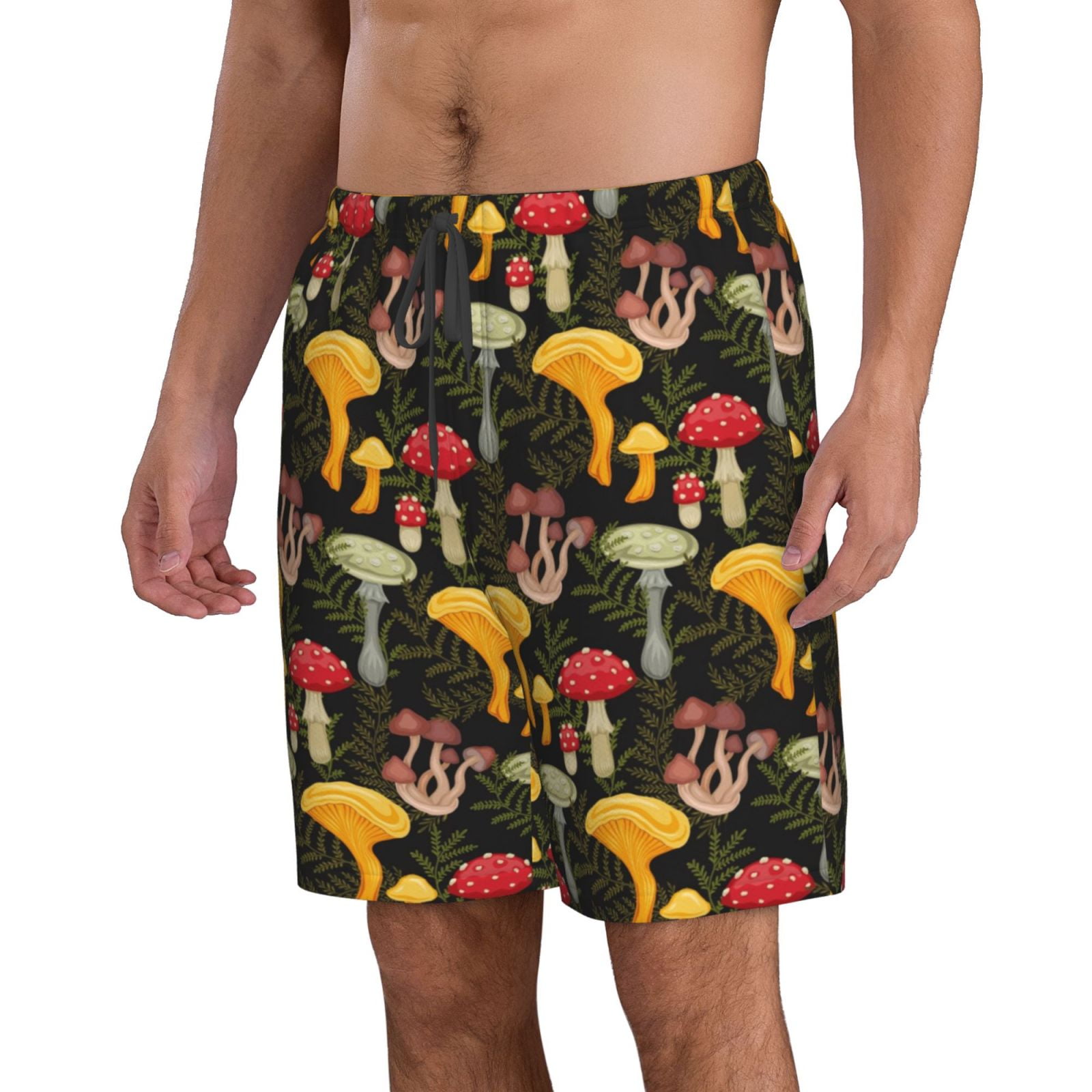 Uemuo Mushrooms And Fern Stems Pattern Men's Swim Trunks Hawaiian Beach ...