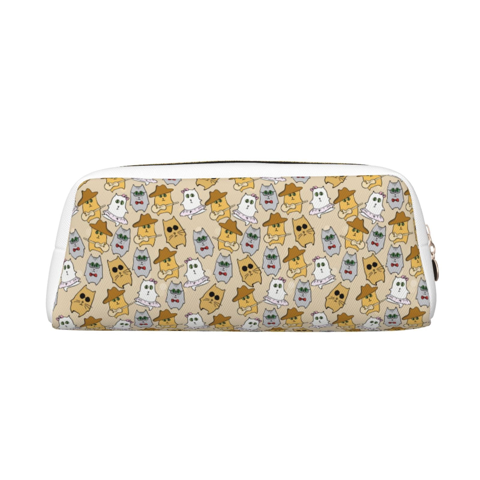 Uemuo Music Dancing Cat Printed Leather Pencil Case, Pencil Pouch ...