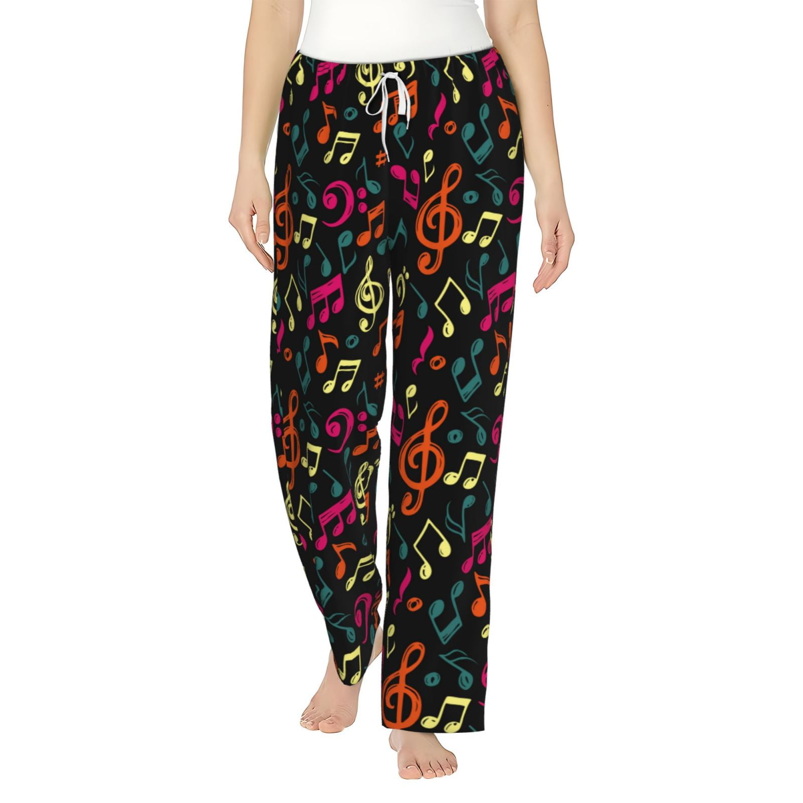 Uemuo Music Notes Pattern Women's Wide Leg Palazzo Lounge Pants with ...