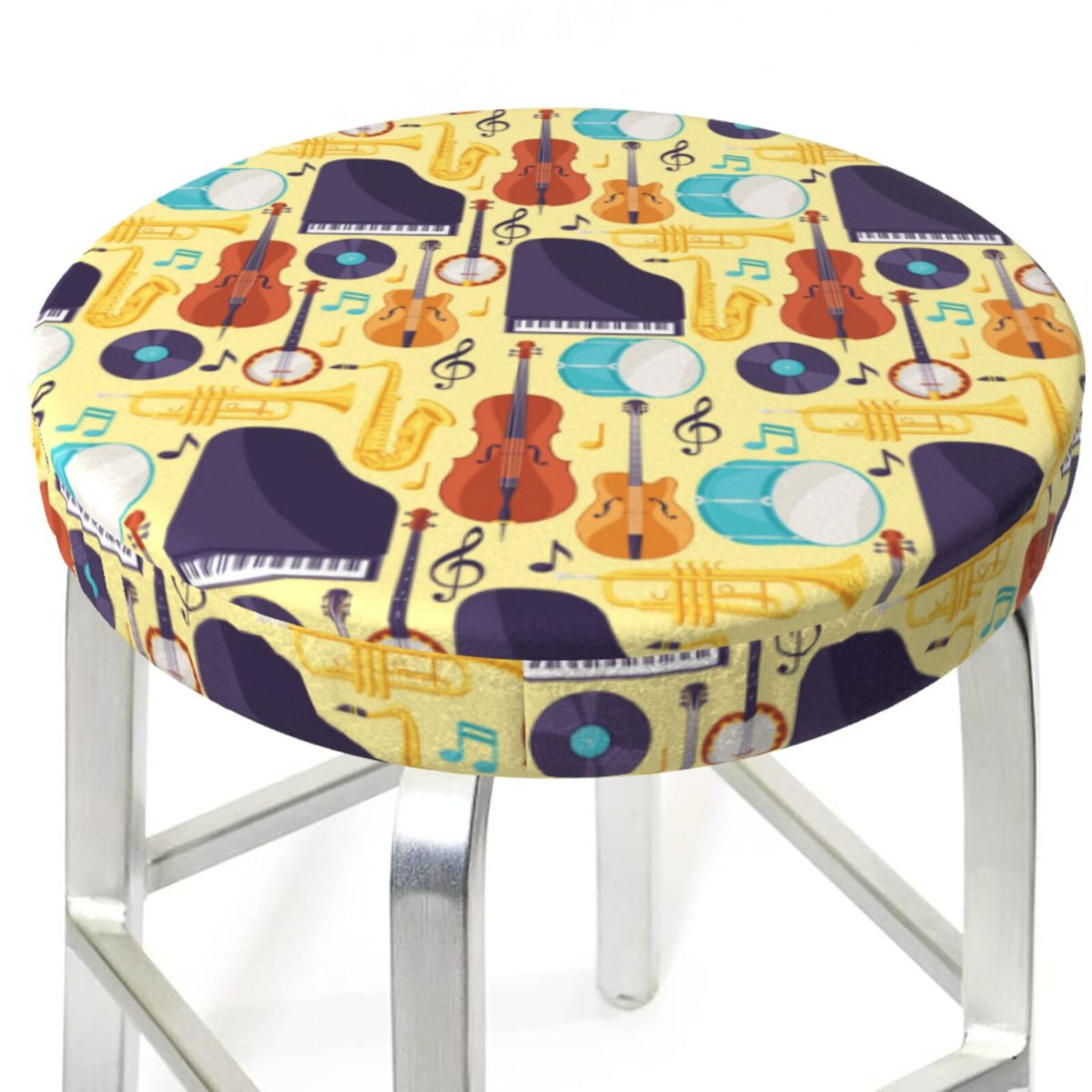 Uemuo Musical Instruments Pattern Round Bar Stool Seat Covers Washable ...