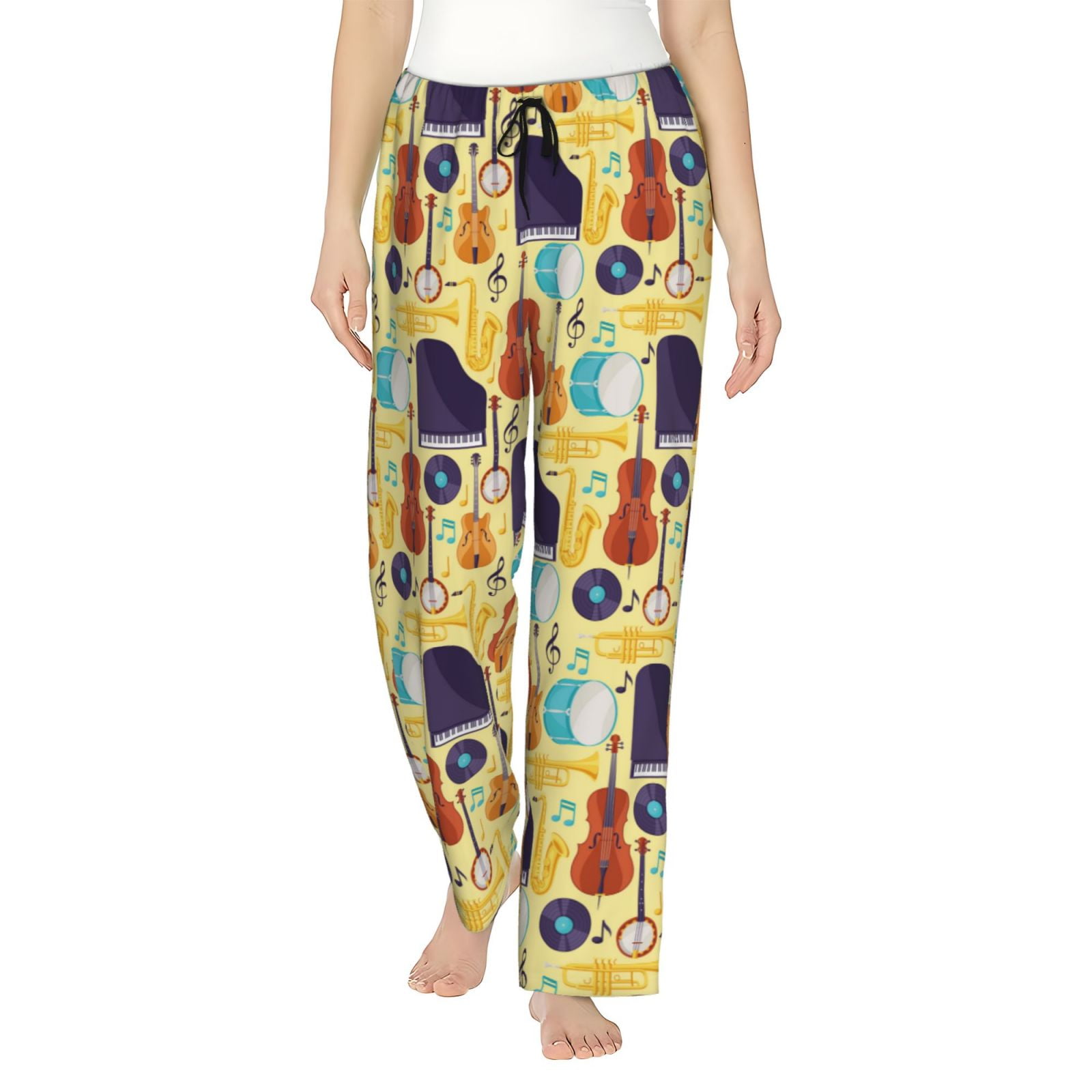 Uemuo Musical Instruments Pattern Women's Wide Leg Palazzo Lounge Pants ...