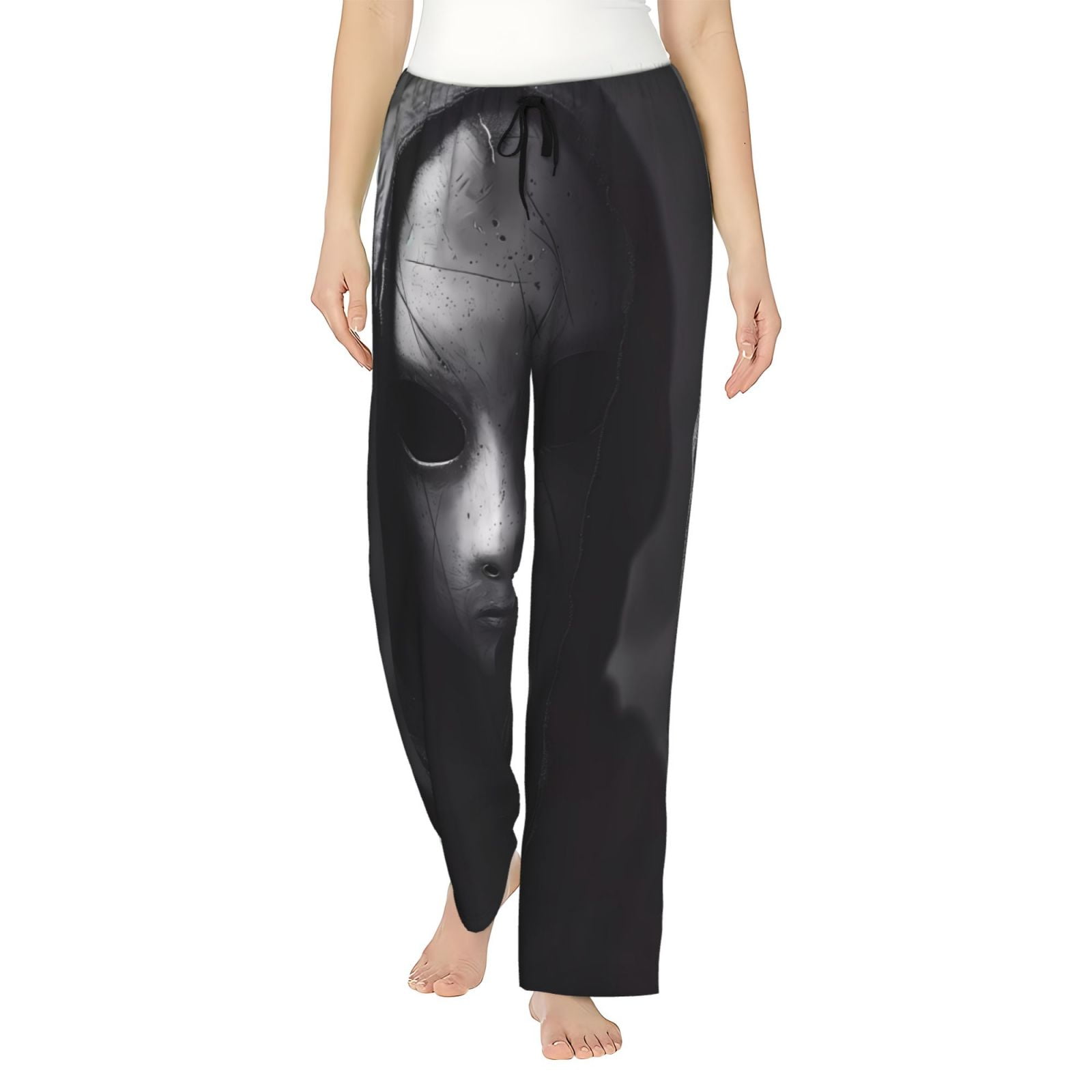 Uemuo Mystical Masked Figure Monochrome Pattern Women's Wide Leg ...