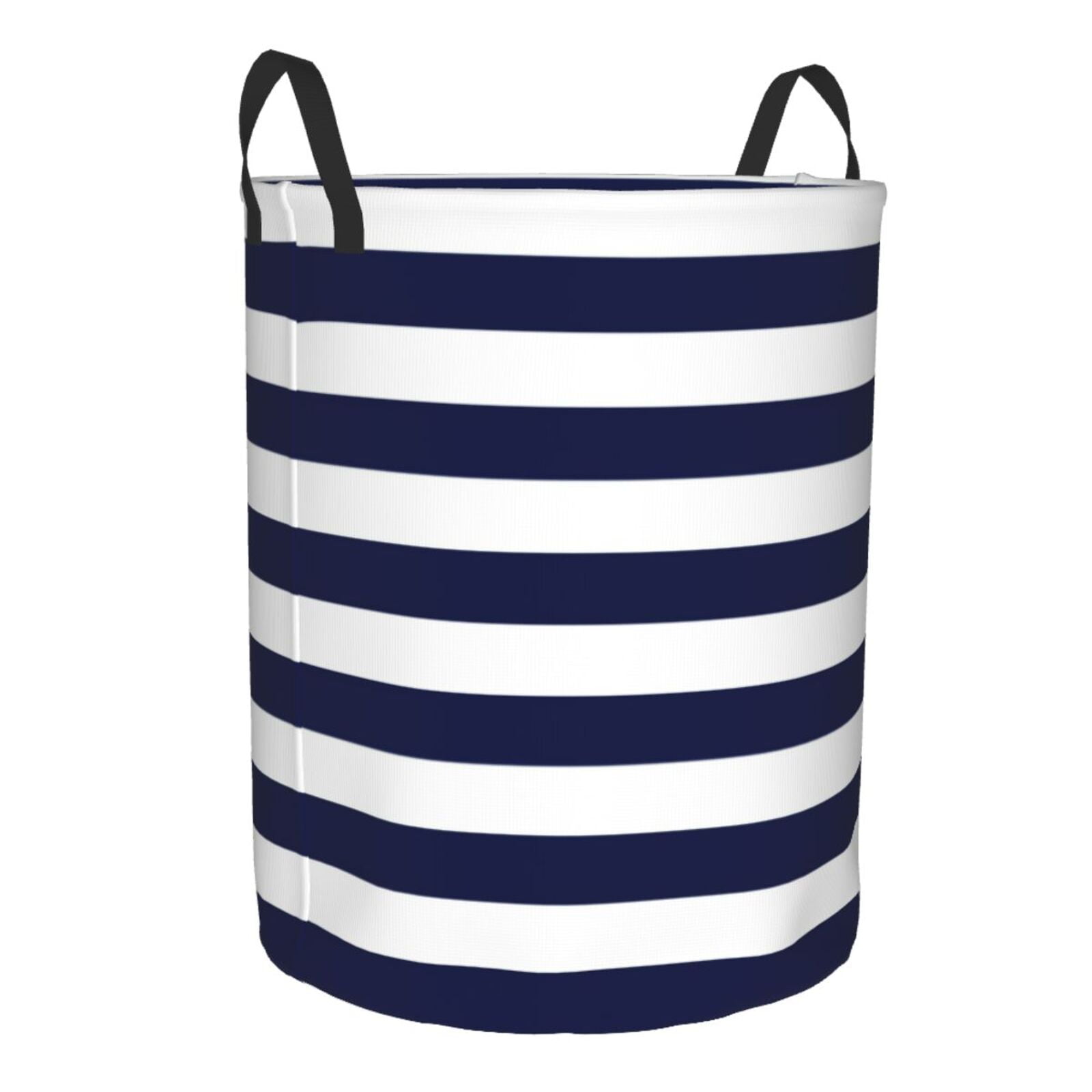Uemuo Navy Blue And White Stripes Pattern Circular Laundry Hamper ...