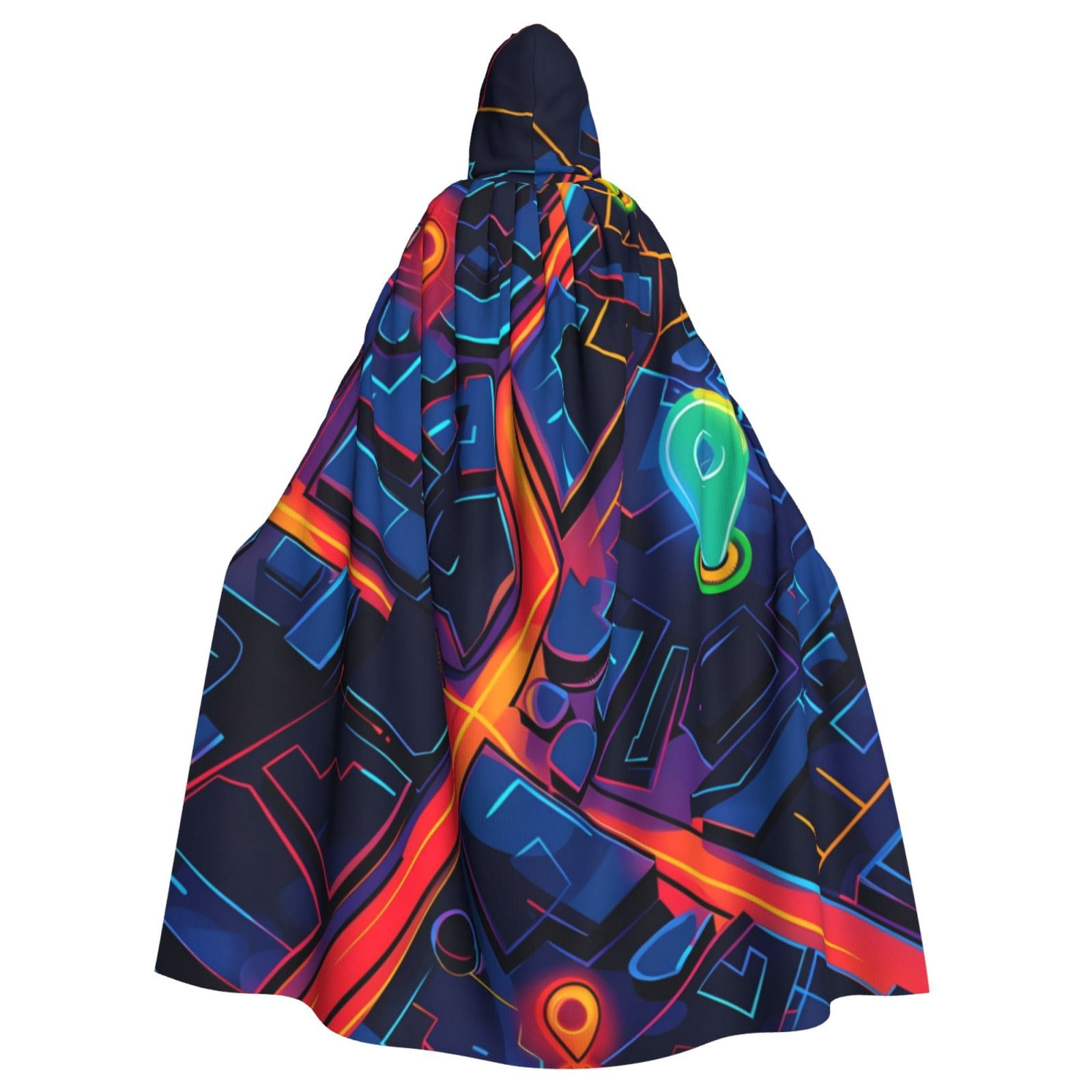 Uemuo Neon City Map Pattern Hooded Cloak Cape with Hood Halloween Capes ...