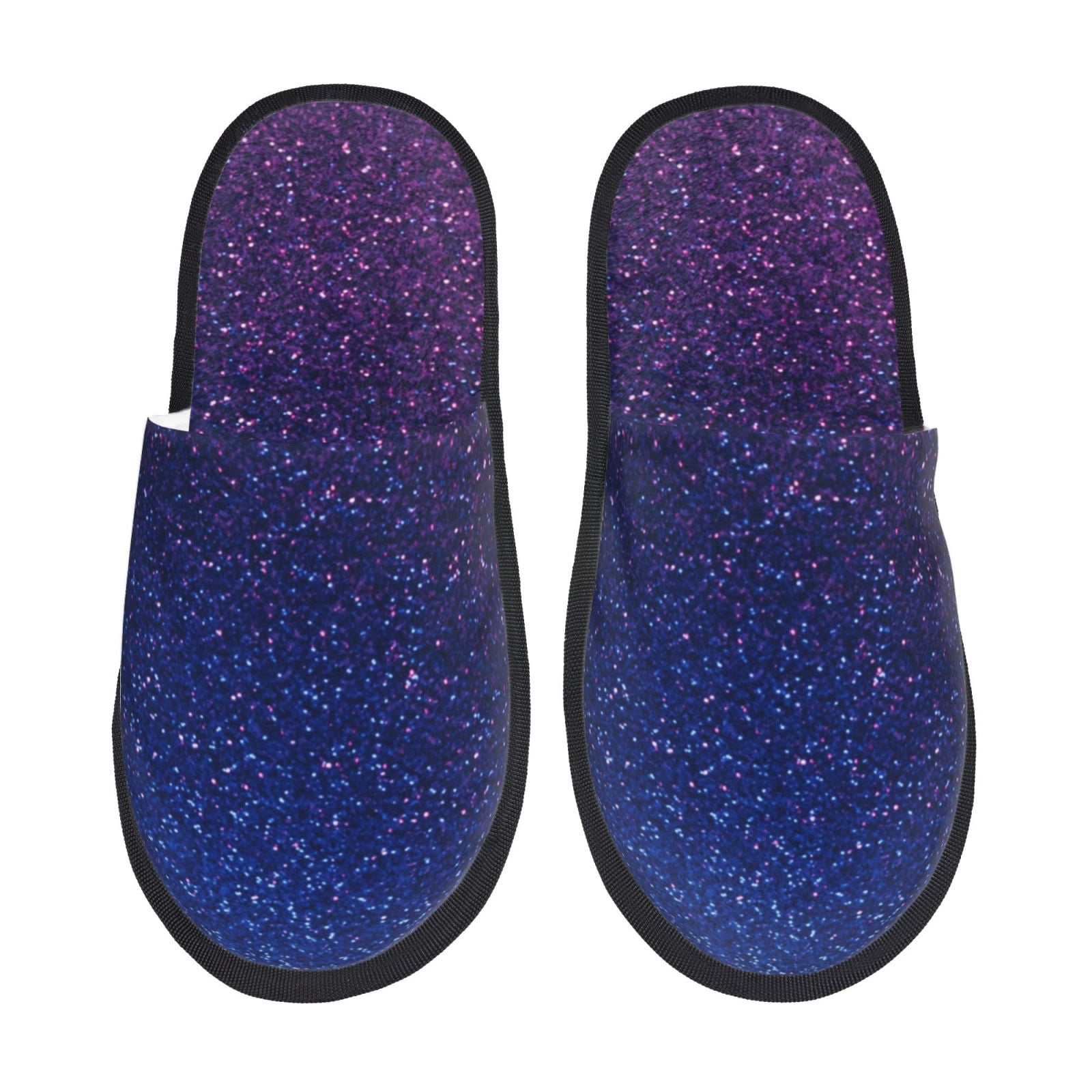 Uemuo Neon Glitter Printe Plush Furry Slippers with EVA Sole for Men ...
