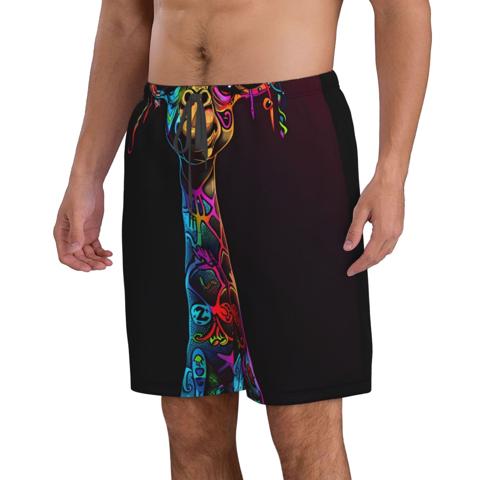 Uemuo Neon Psychedelic Giraffe Pattern Men's Swim Trunks Hawaiian Beach ...