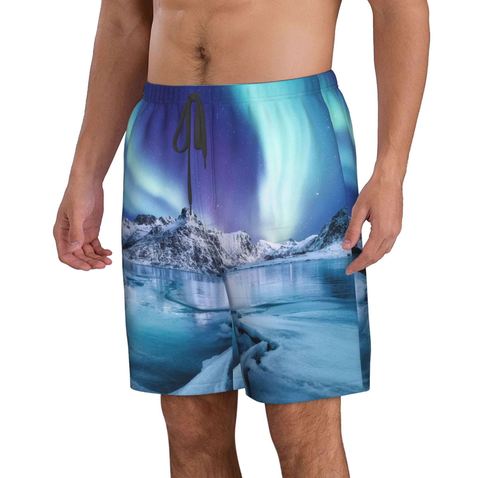 Uemuo Night At Lake Aurora 1 Pattern Men's Swim Trunks Hawaiian Beach ...