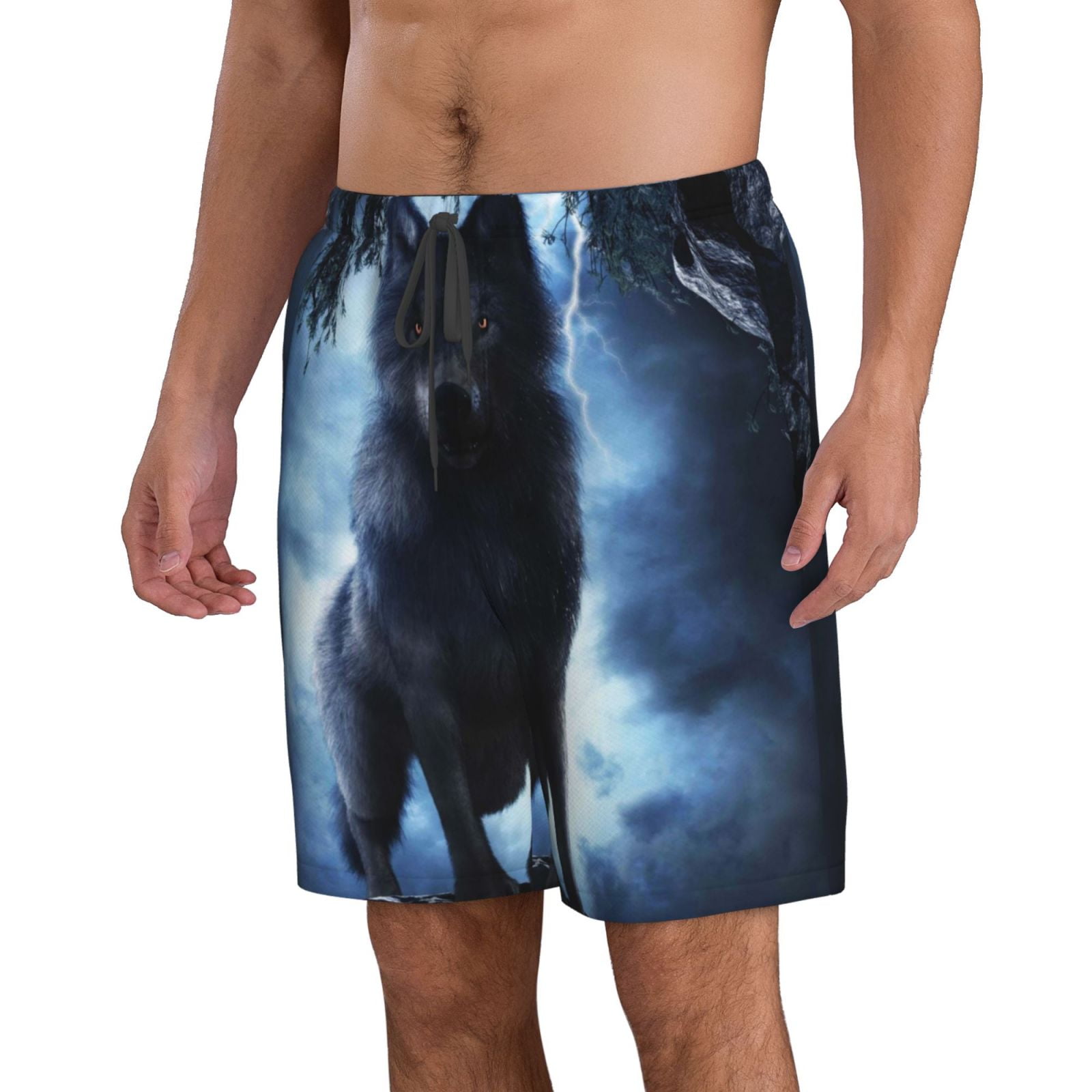 Uemuo Night Scene of Wolves Pattern Men's Swim Trunks Hawaiian Beach ...