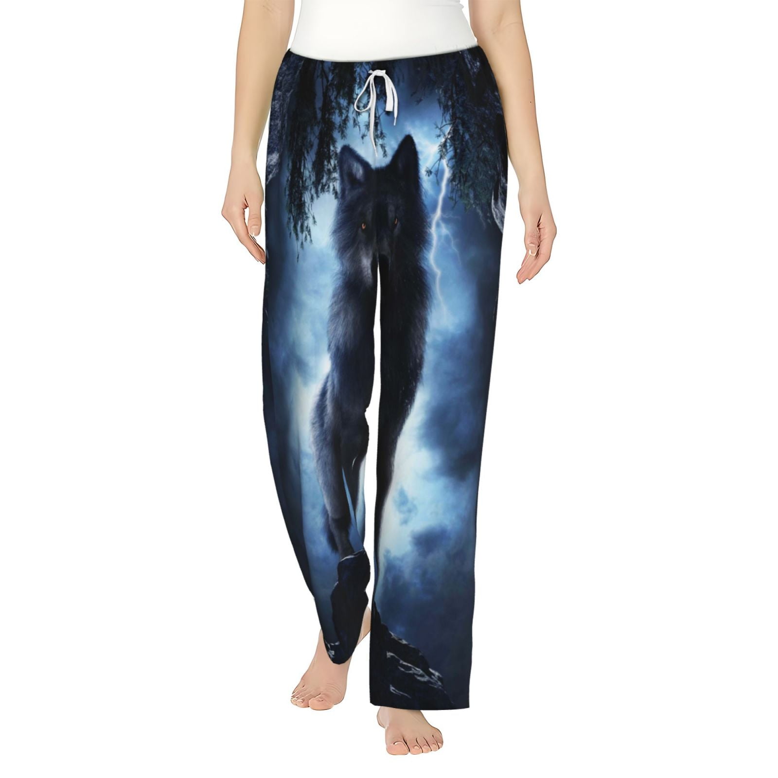 Uemuo Night Scene of Wolves Pattern Women's Wide Leg Palazzo Lounge ...