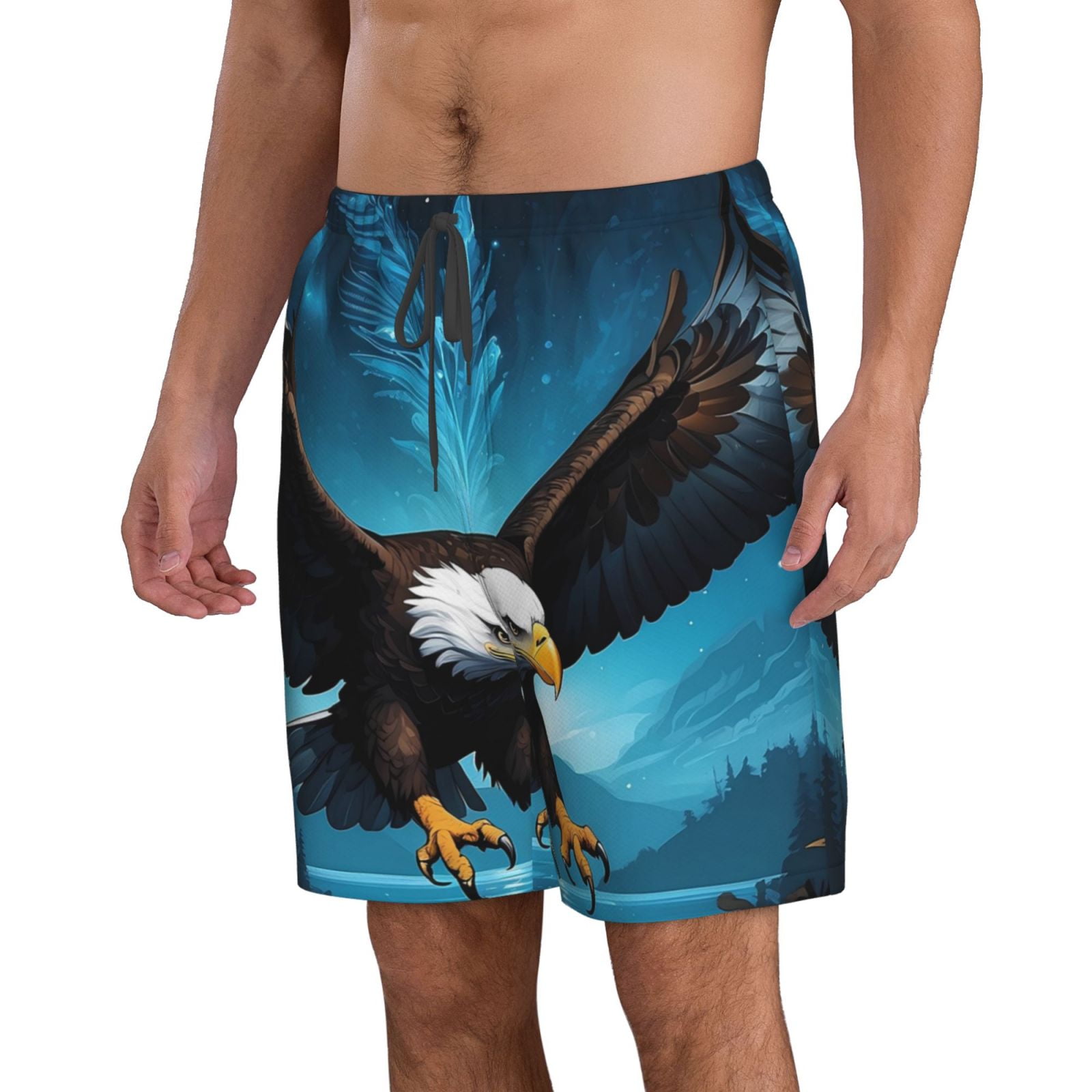 Uemuo Night Sky Forest Bald Eagle Pattern Men's Swim Trunks Hawaiian ...