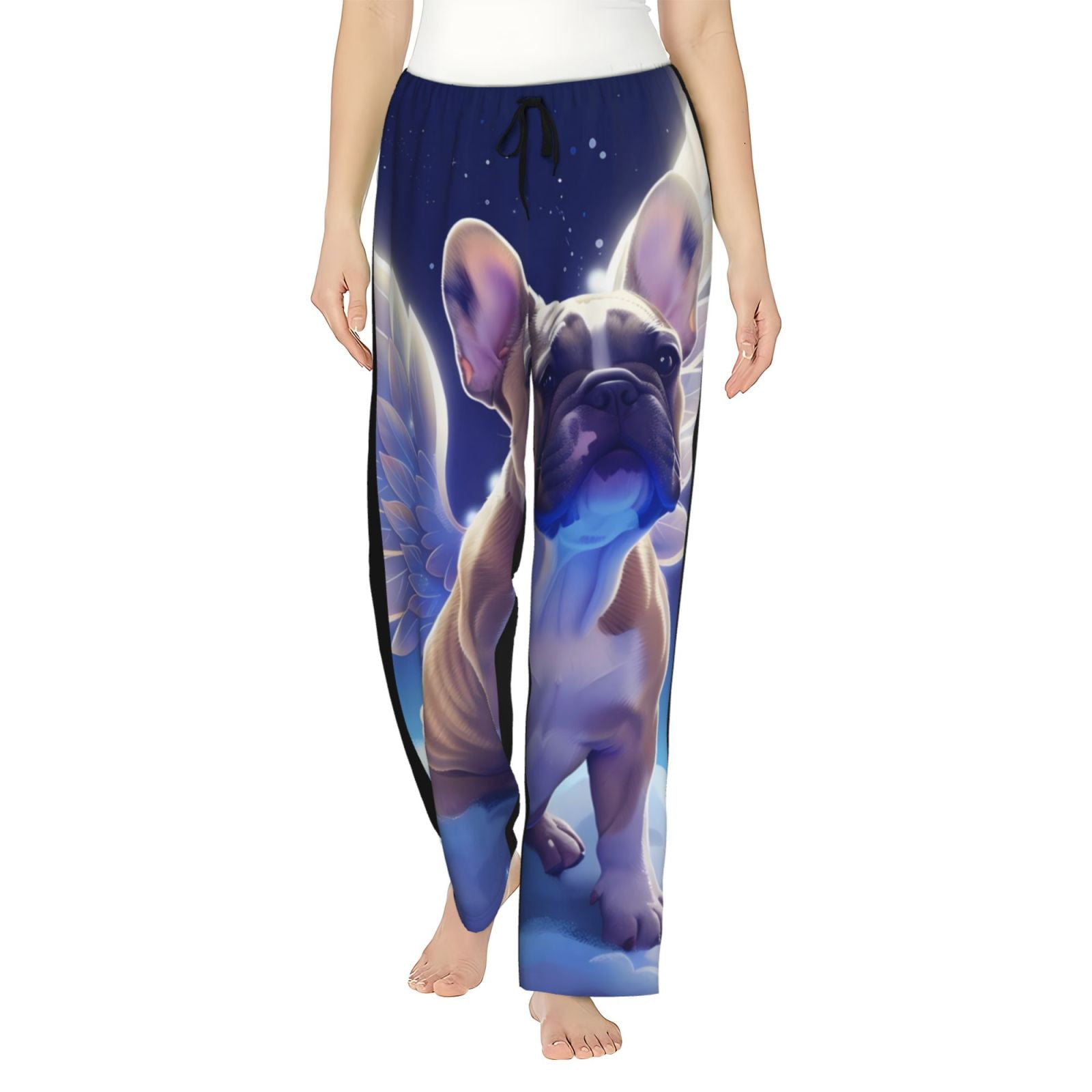 Uemuo Night Sky Winged French Bulldog Pattern Women's Wide Leg Palazzo ...