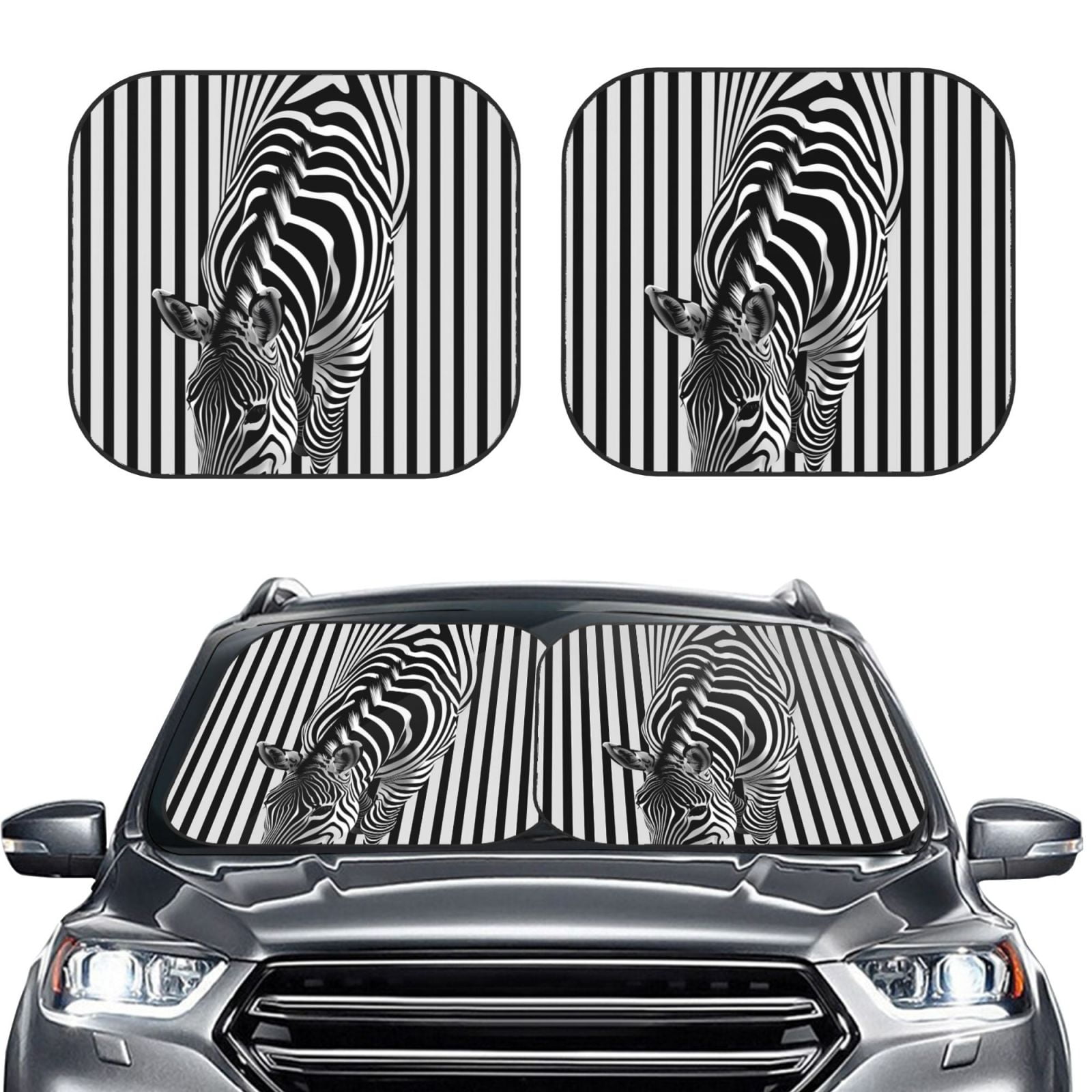 Uemuo Optical Zebra Illusion Printed 2 PCS Car Windshield Sun Shade ...
