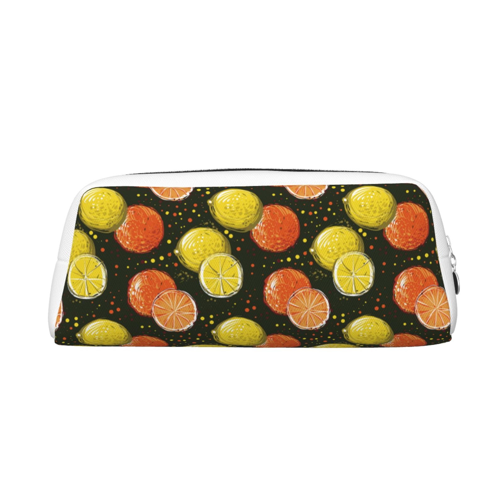 Uemuo Orange Lemon Printed Leather Pencil Case, Pencil Pouch, Portable ...