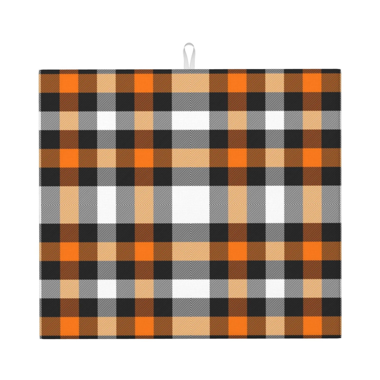 Uemuo Orange Plaid Pattern Dish Drying Mat,16*18 inch Absorbent Dish ...