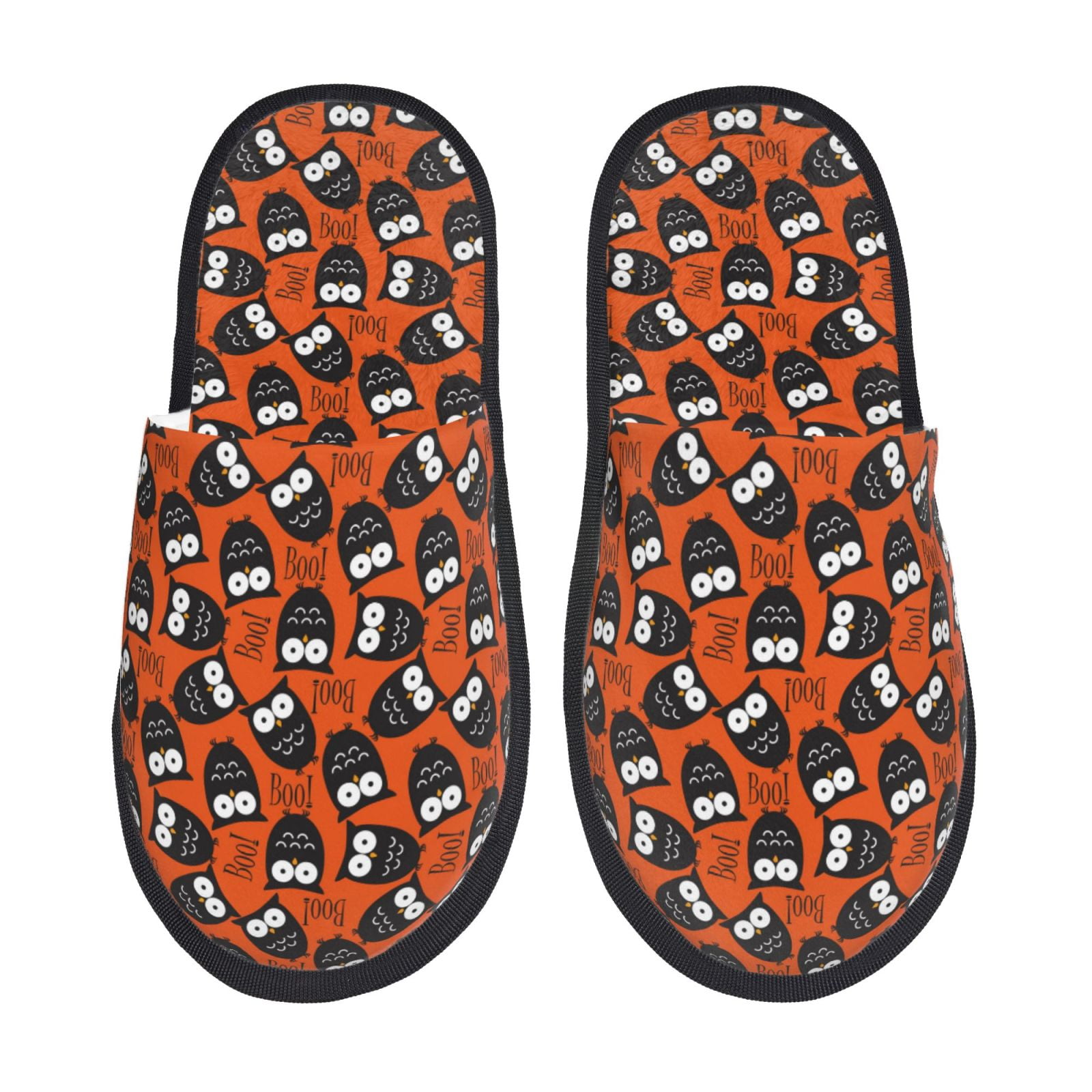 Uemuo Owls And Boo Printe Plush Furry Slippers with EVA Sole for Men ...