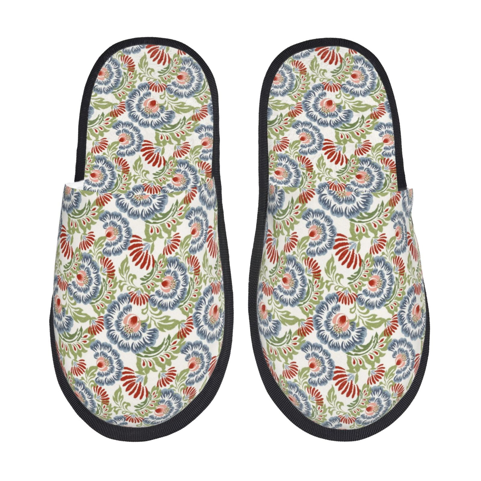 Uemuo Paisley Floral 5 Printe Plush Furry Slippers with EVA Sole for Men & Women, Cozy House ...