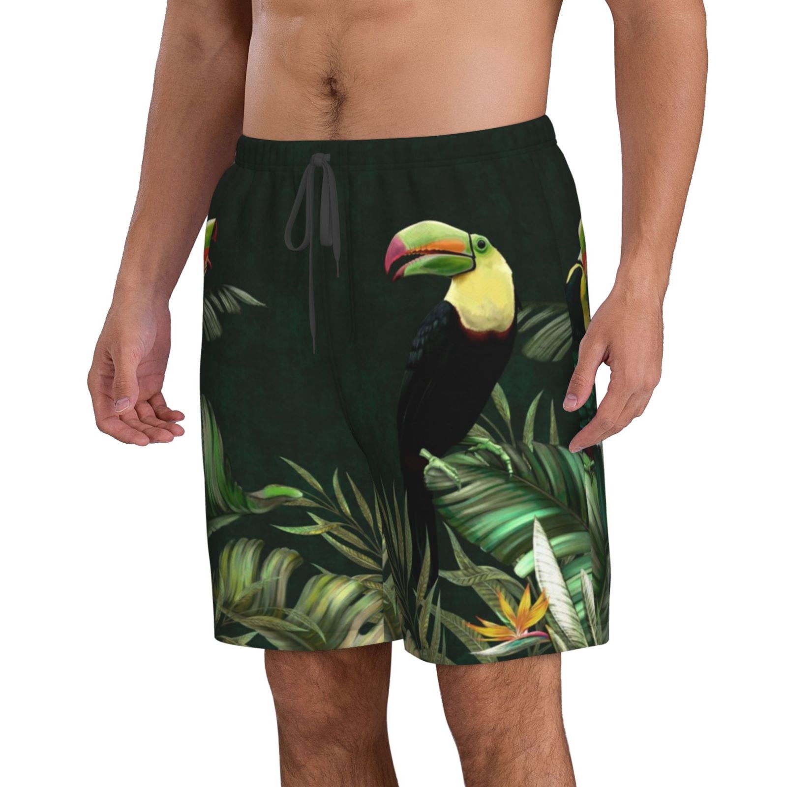 Uemuo Palm Leaves And Exotic Birds Pattern Men's Swim Trunks Hawaiian ...