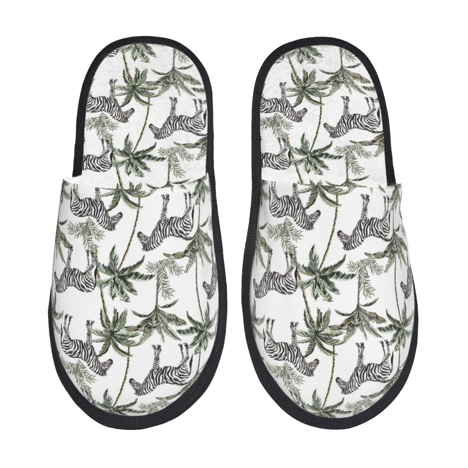 Uemuo Palm Trees Zebra Printe Plush Furry Slippers with EVA Sole for ...