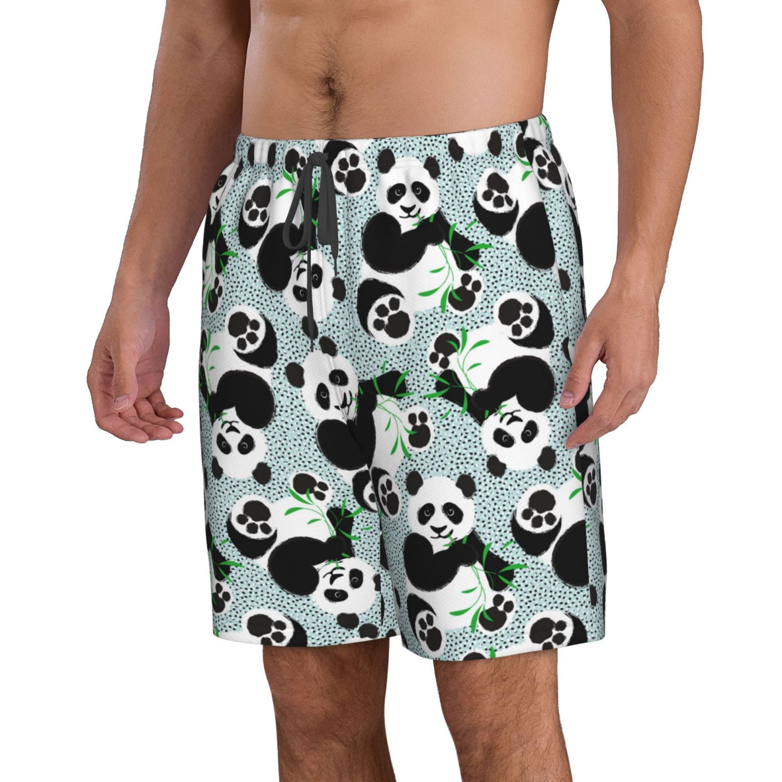 Uemuo Panda And Eucalyptus Pattern Men's Swim Trunks Hawaiian Beach ...