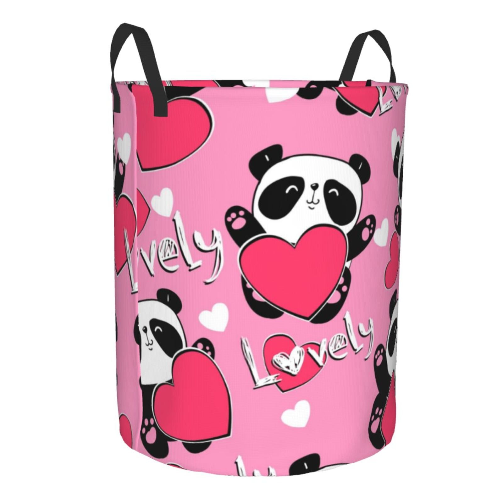 Uemuo Panda Heart Valentine Pink Pattern Circular Laundry Hamper Basket ...