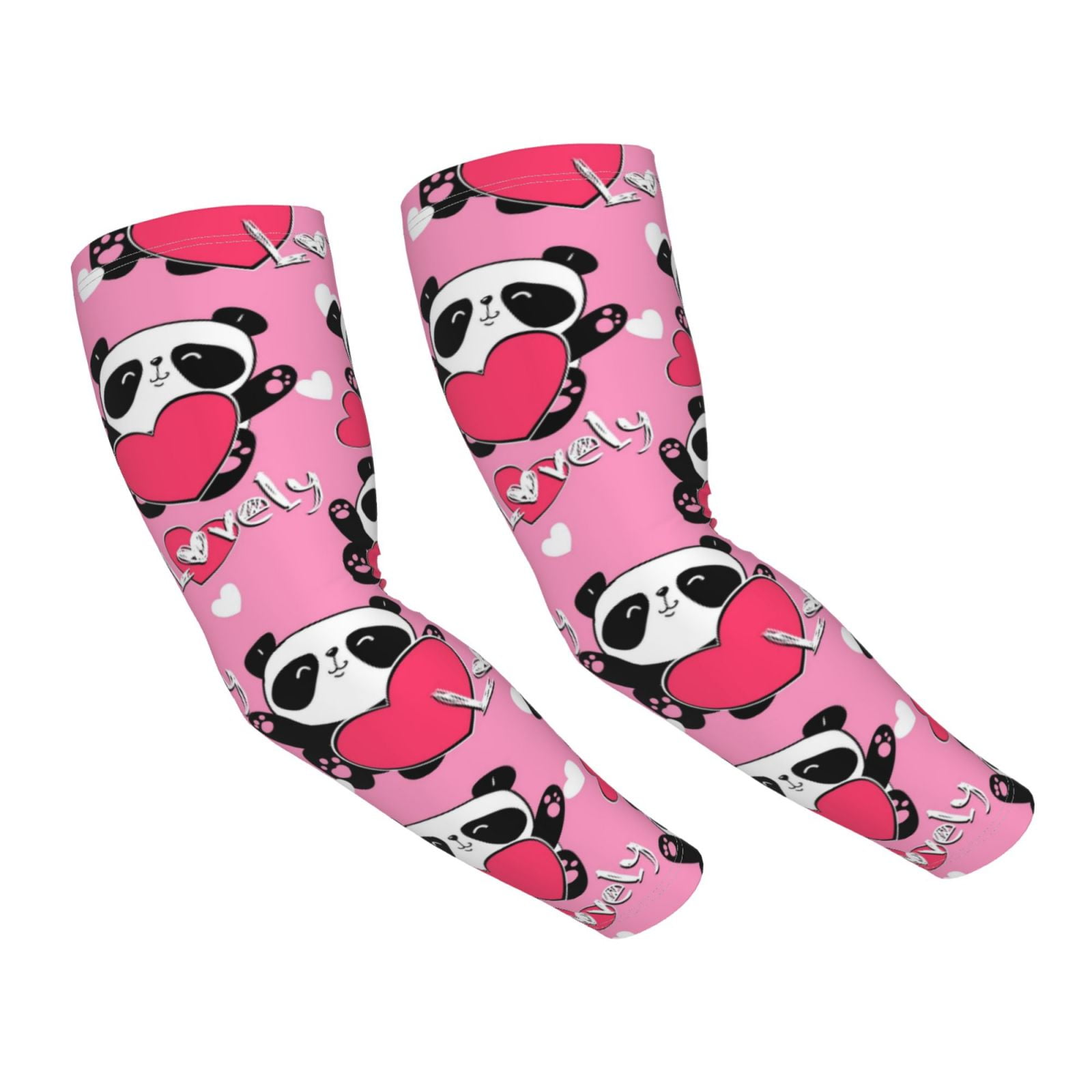 Uemuo Panda Heart Valentine Pink Printed Arm Sleeves, Cooling UV Sun ...