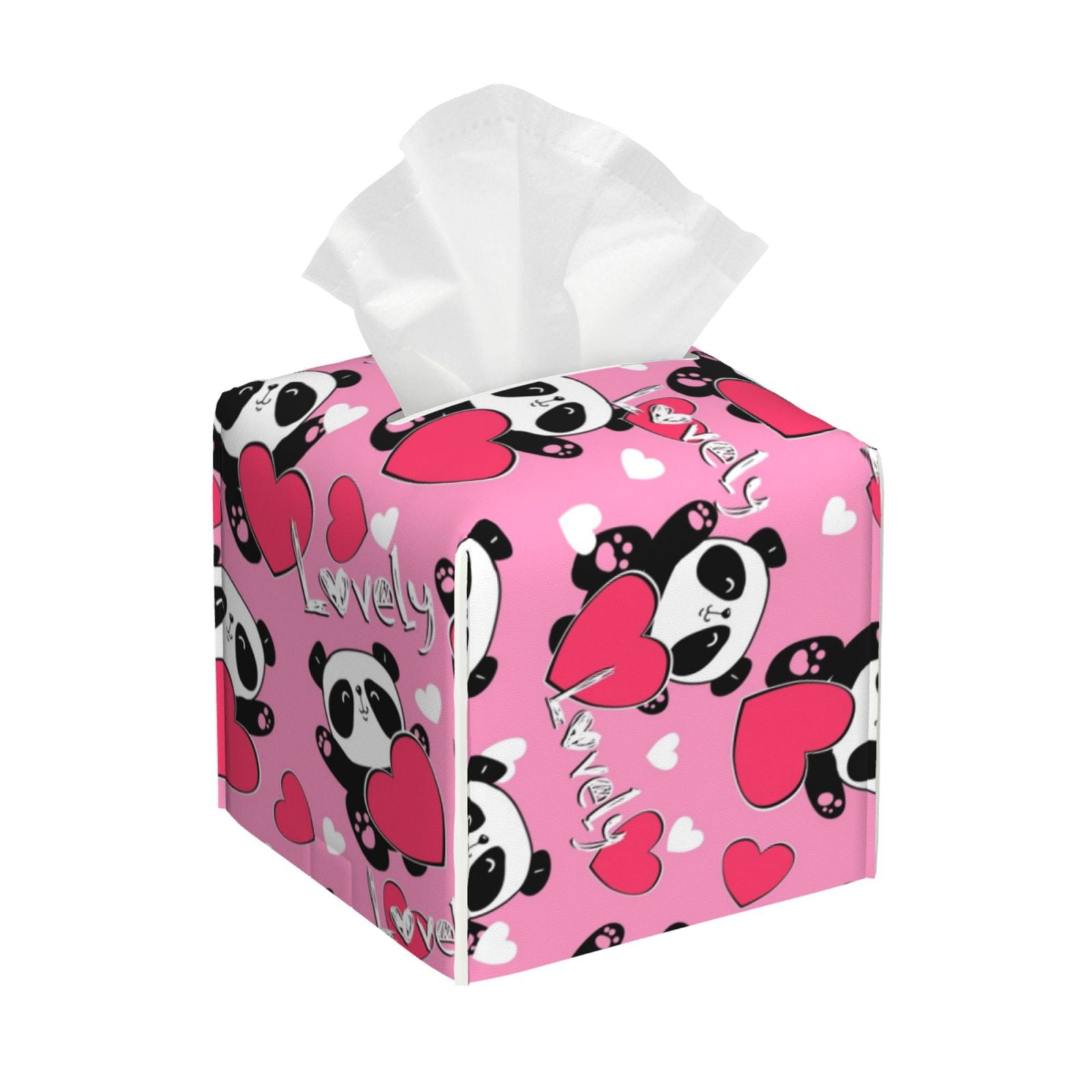 Uemuo Panda Heart Valentine Pink Tissue Box Cover Holder, Square with ...