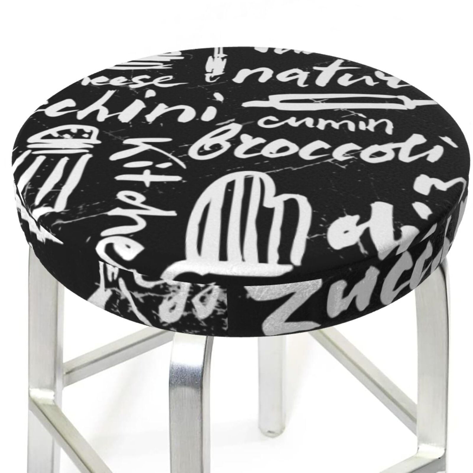 Uemuo Pasta Bacon Pattern Round Bar Stool Seat Covers Washable Stool ...