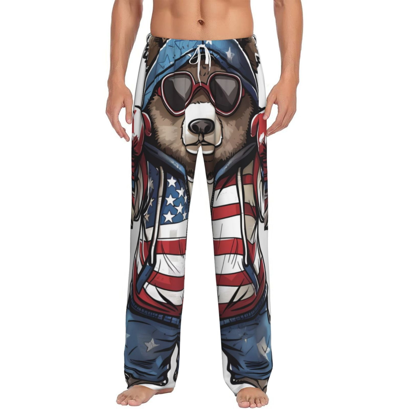 Uemuo Patriotic Boxing Bear Art Pattern Men's Wide Leg Palazzo Lounge ...