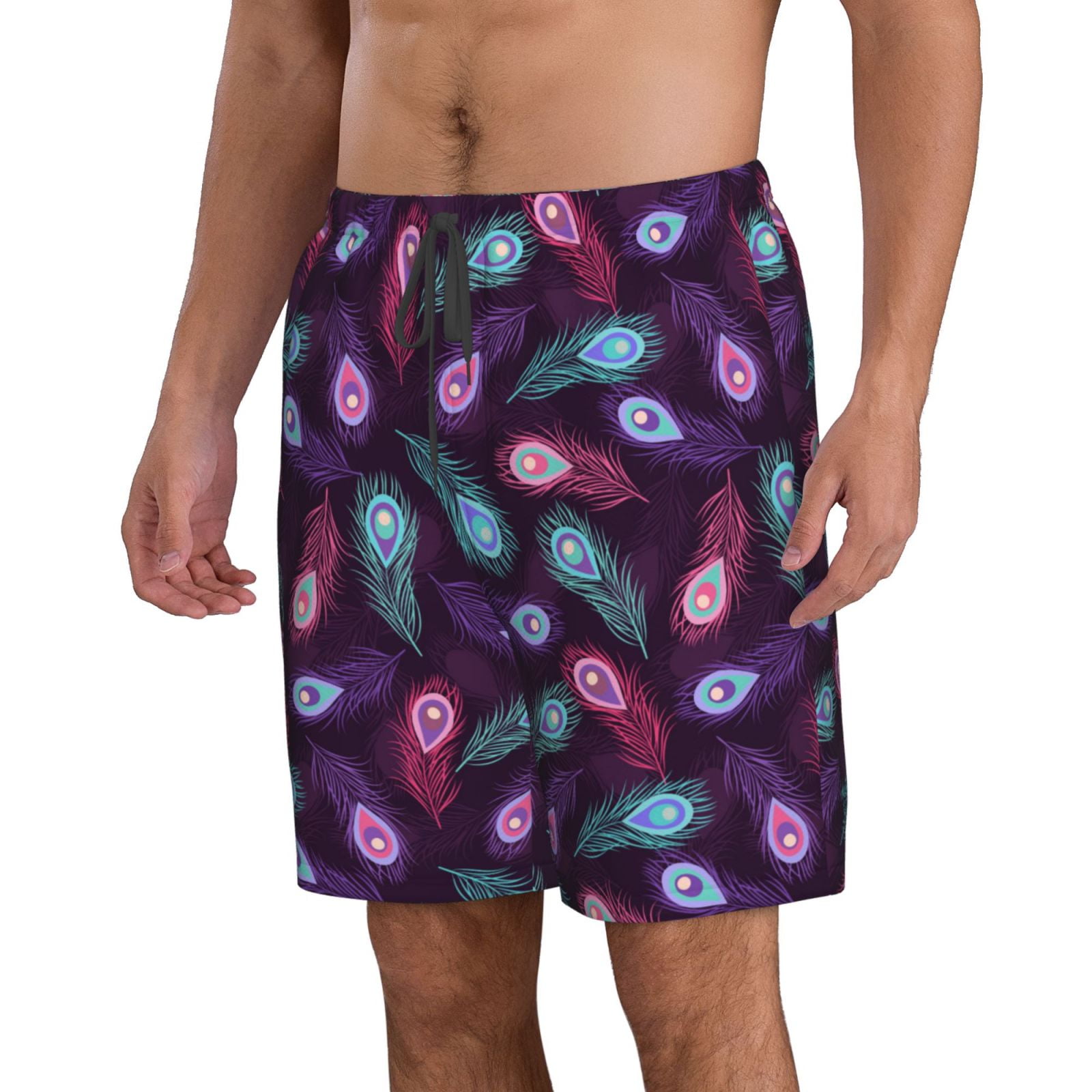 Uemuo Peacock Feathers3 Pattern Men's Swim Trunks Hawaiian Beach ...