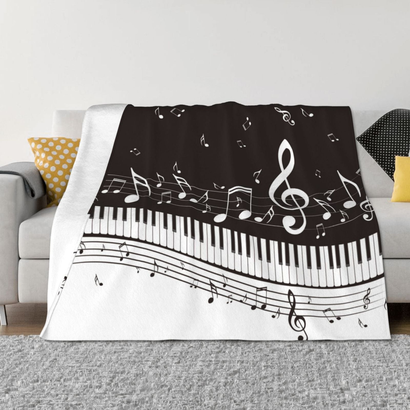 Uemuo Piano Keys With Musical Notes Printed Throw Blanket for Couch ...