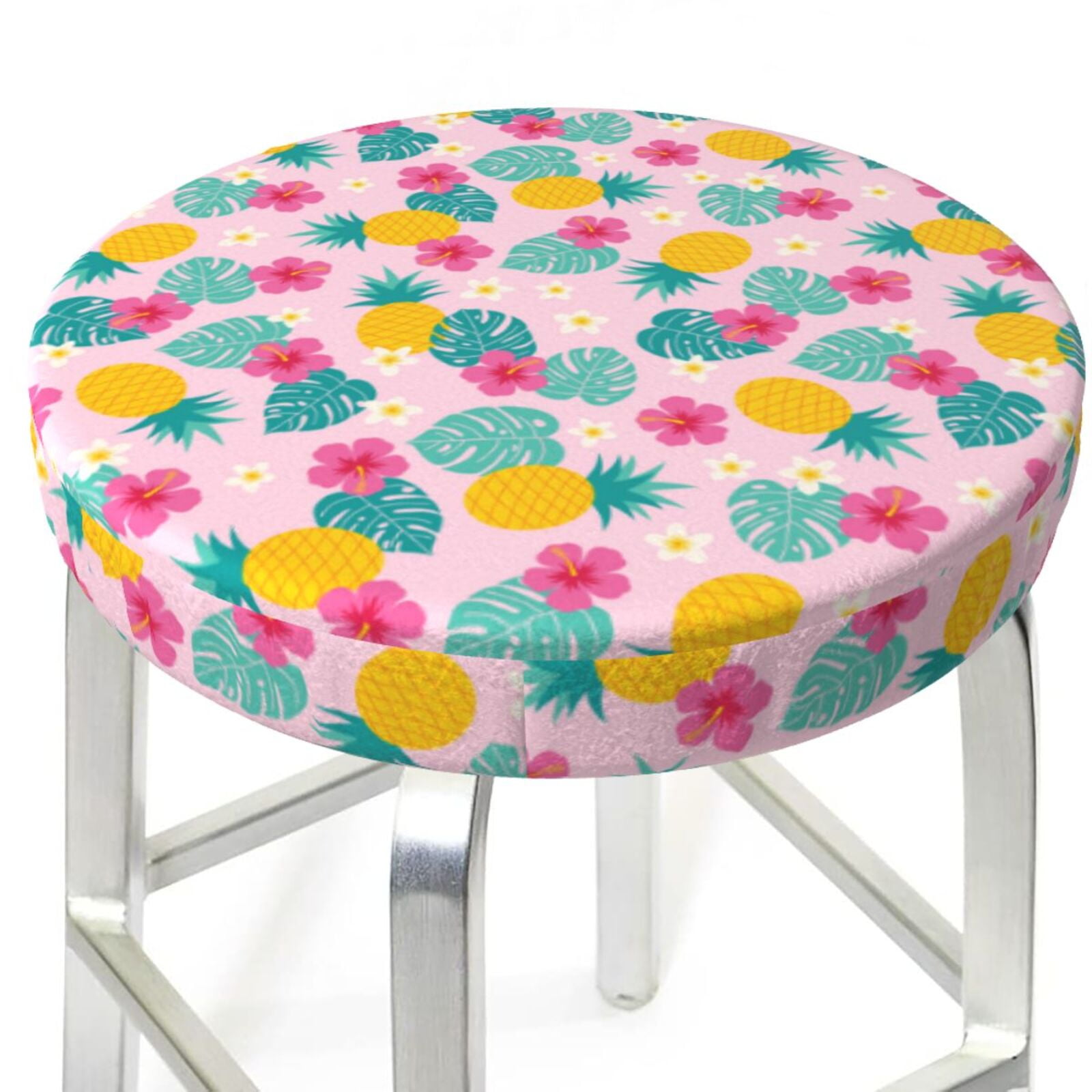 Uemuo Pineapple And Leaves Pattern Round Bar Stool Seat Covers Washable ...