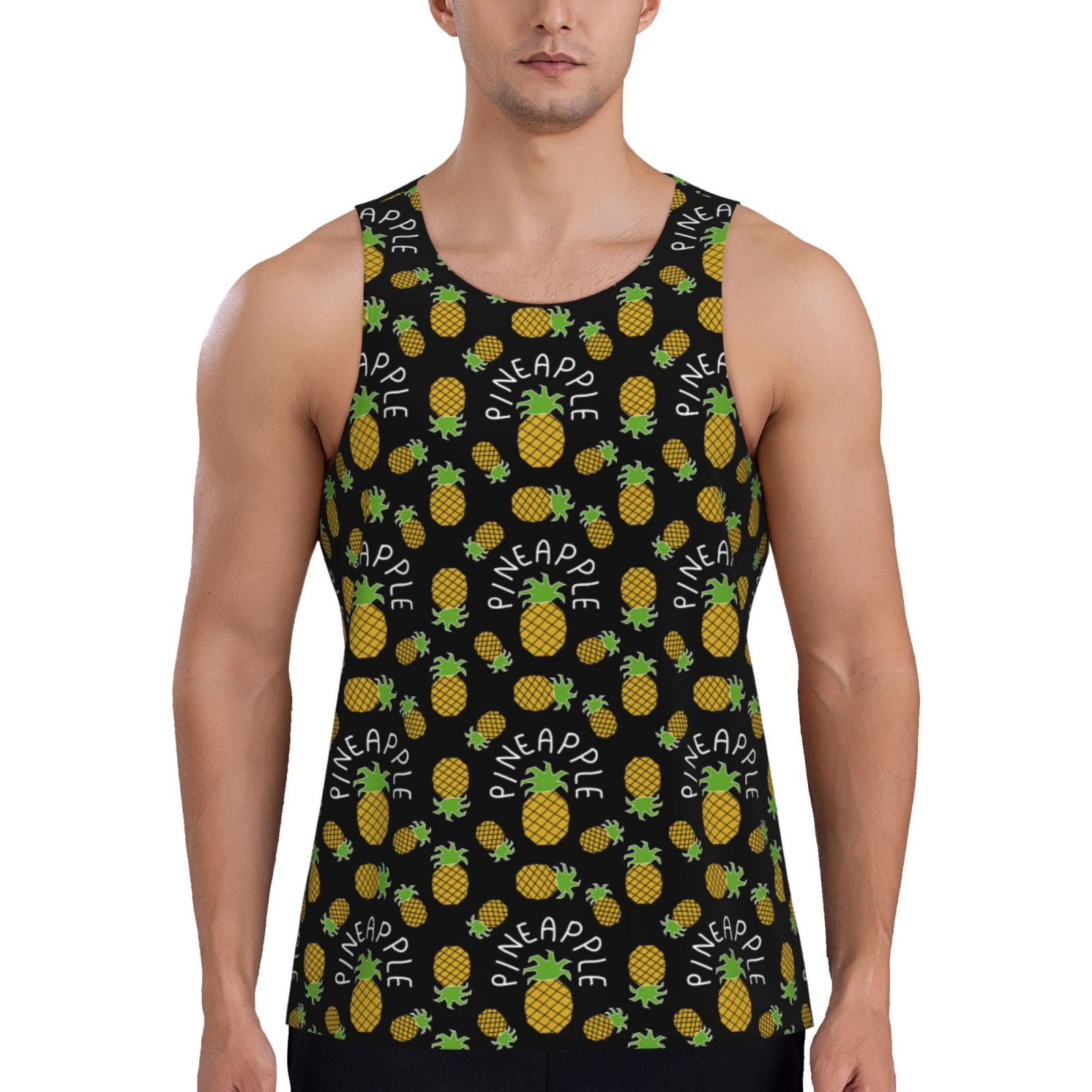 Uemuo Pineapple Pattern Men's Muscle Shirts Sleeveless Dry Fit Gym ...