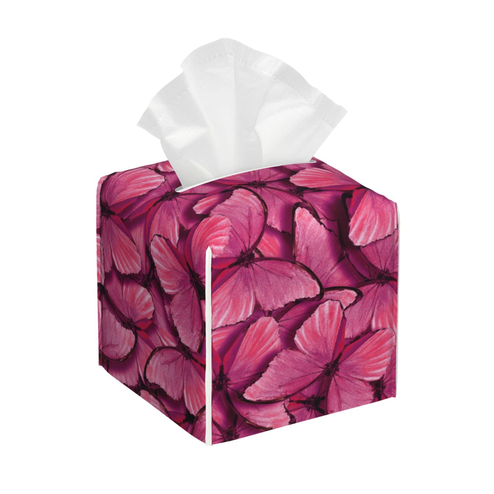 Uemuo Pink Butterfly Tissue Box Cover Holder, Square with Bottom Belt ...