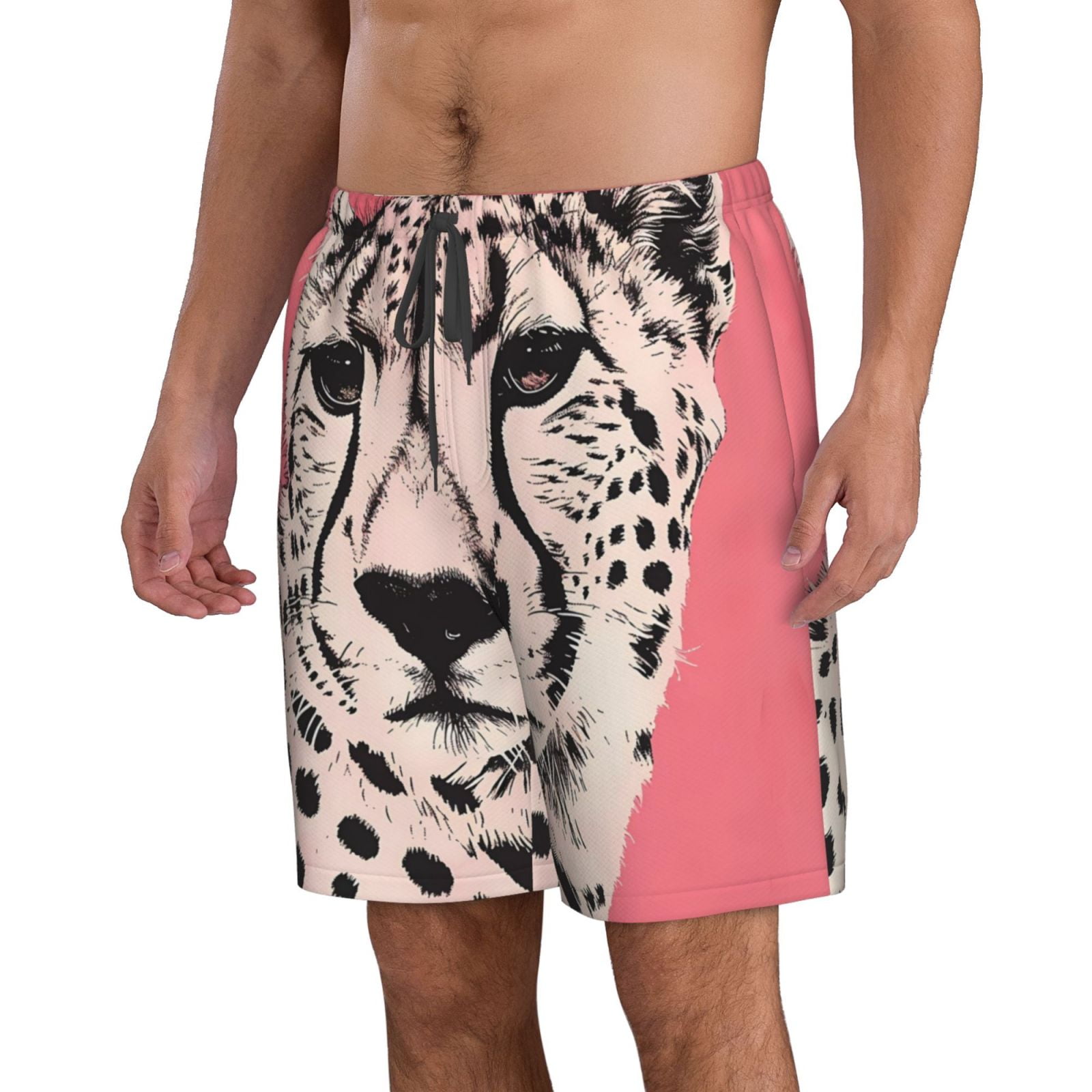Uemuo Pink Cheetah Art Pattern Men's Swim Trunks Hawaiian Beach Bathing ...